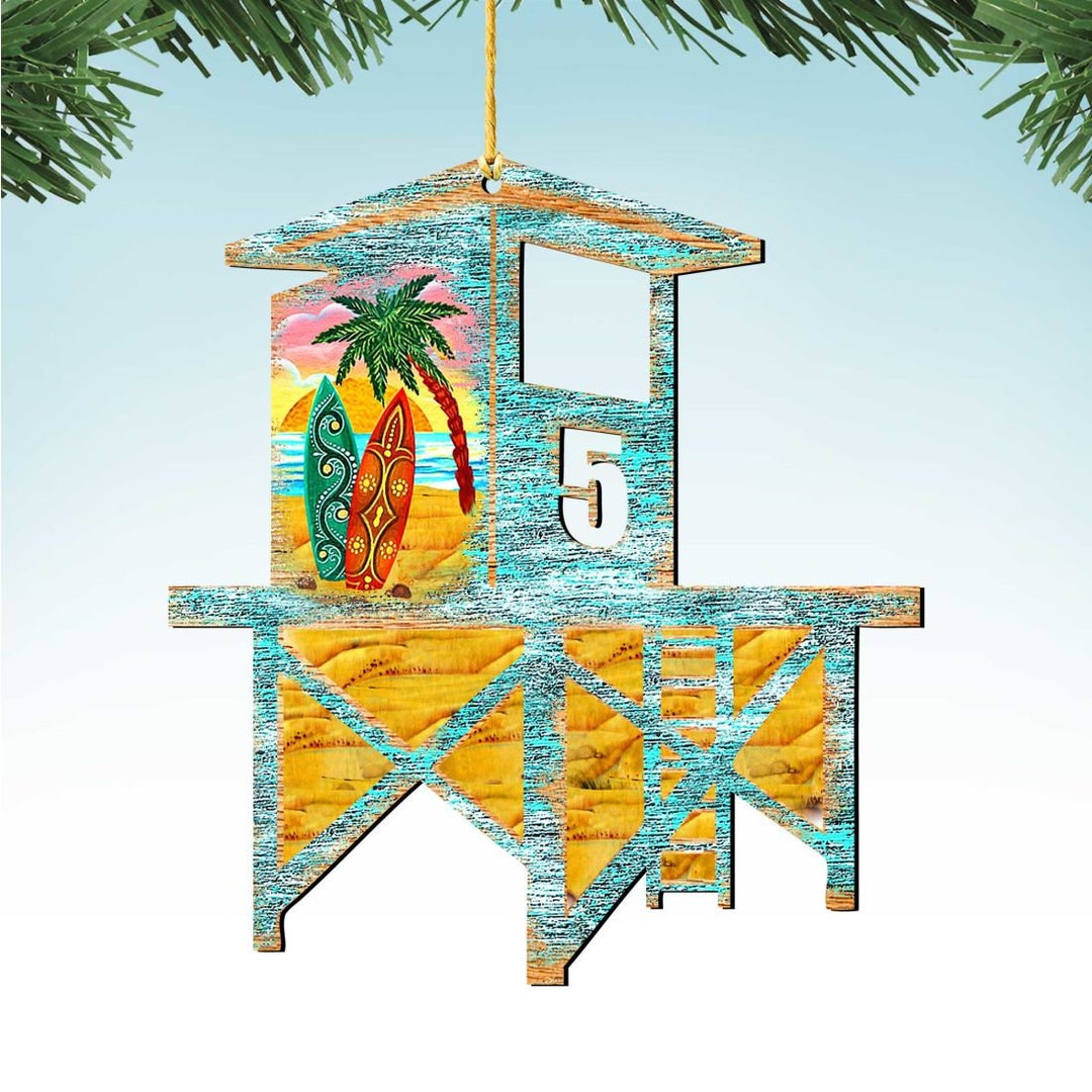 Coastal Lifeguard Tower Ornament Art by G Debrekht - Handcrafted Wooden ...