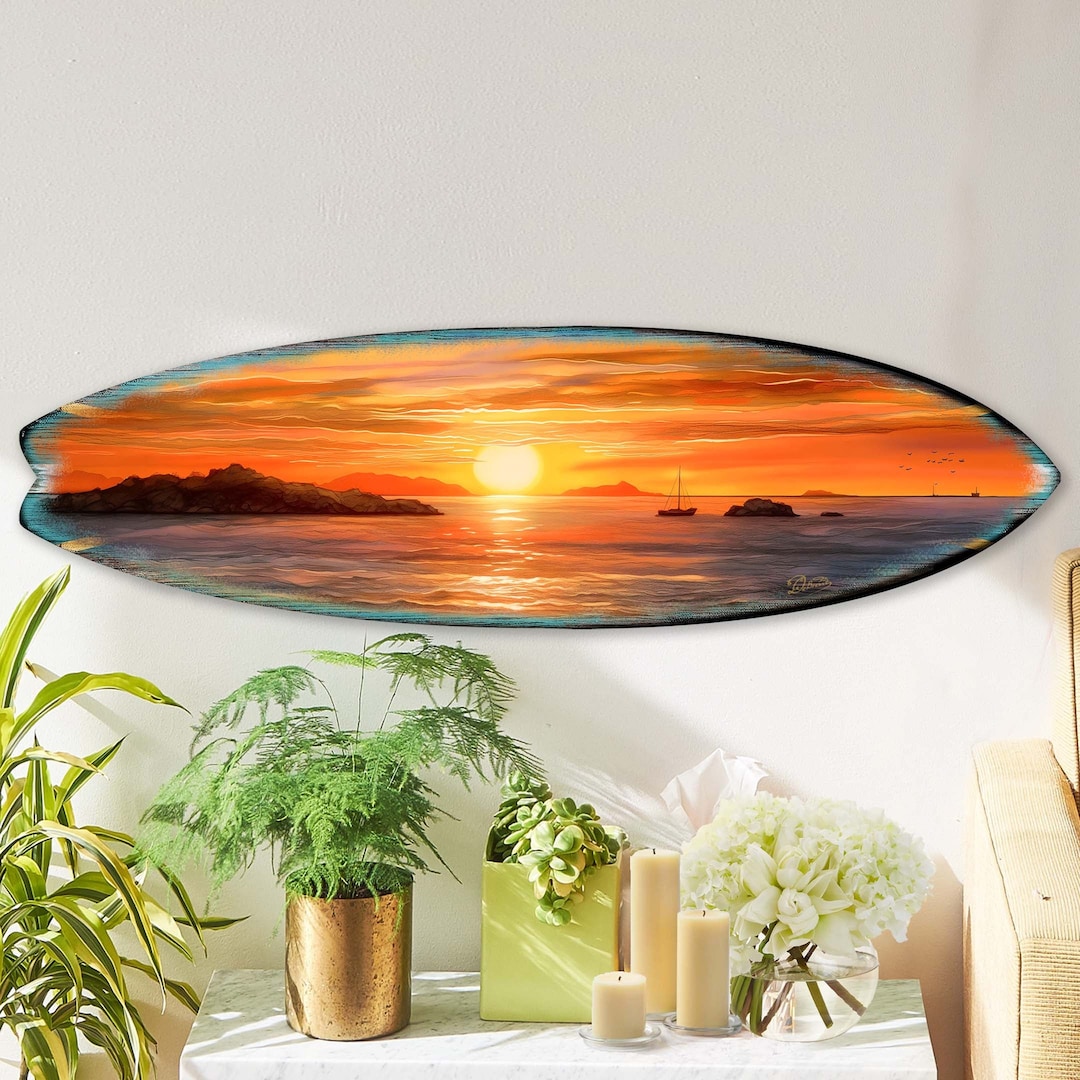 Sunset Symphony Surfboard Wall Art - Coastal Decor Handmade From Wood ...