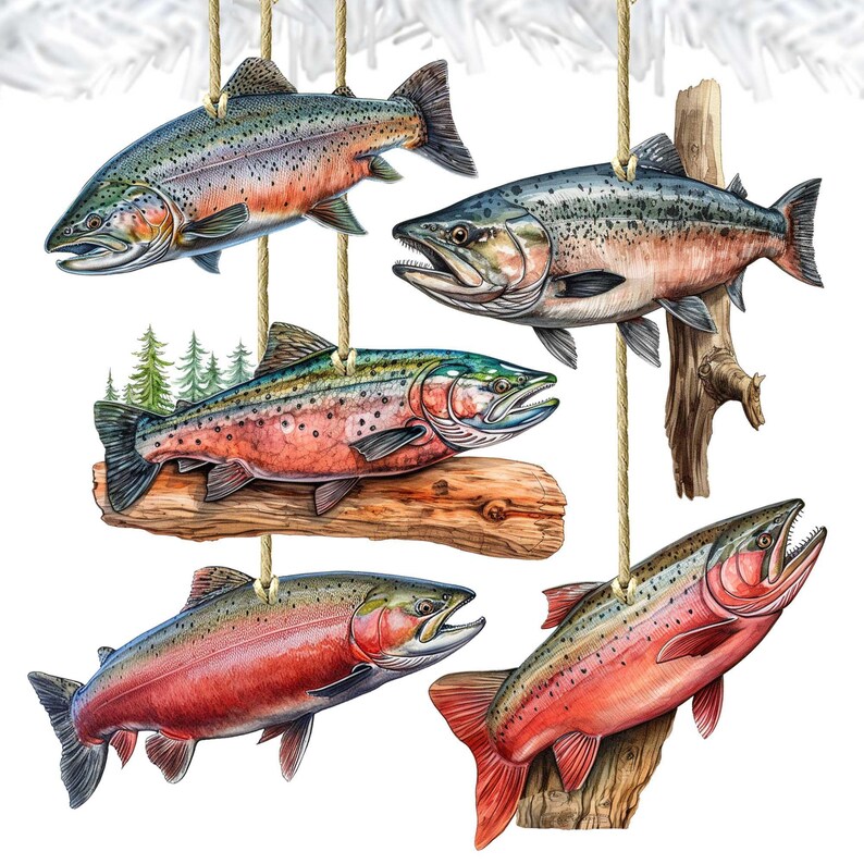 Alaskan Salmon Ornaments Set: Usa-made Wooden Christmas Tree Decor ...