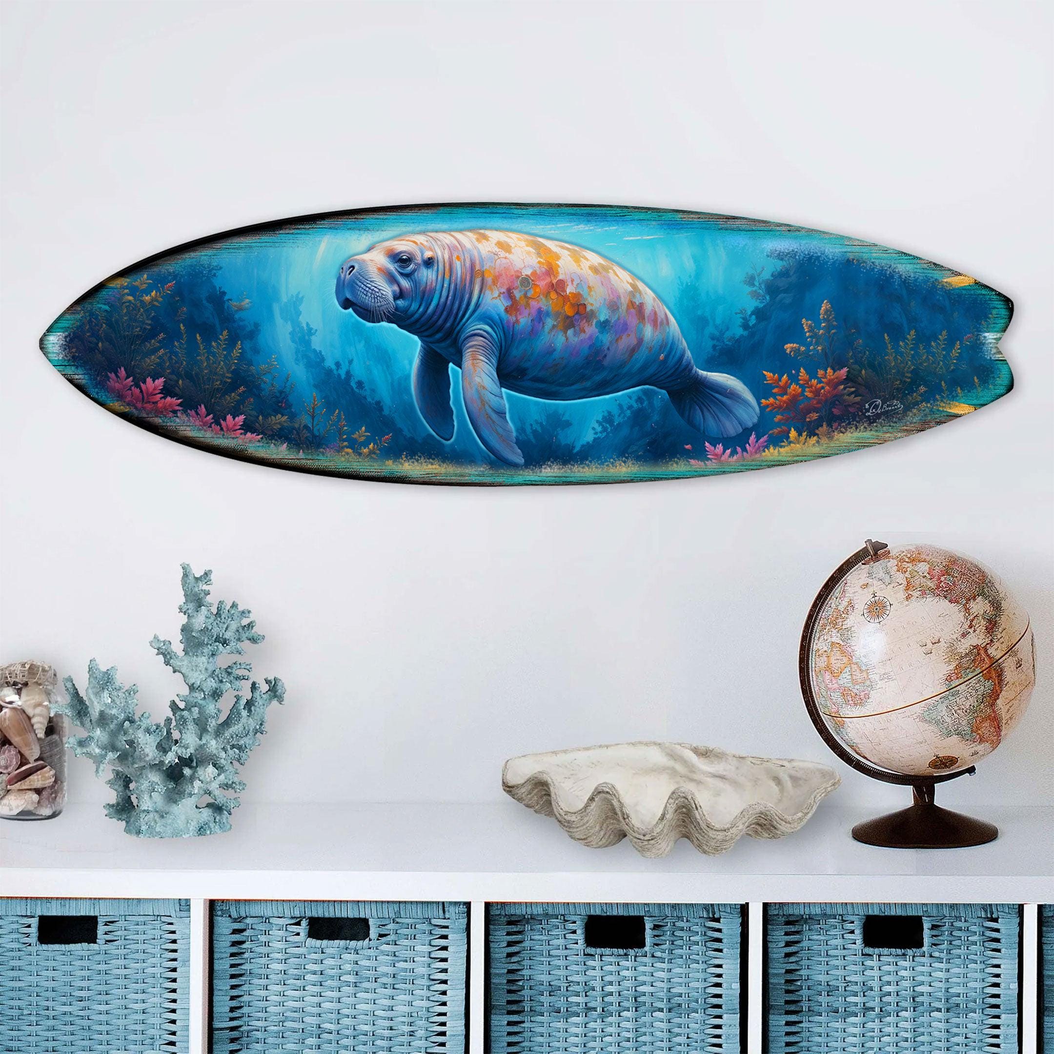 Manatee Surfboard Wall Art – Handcrafted Coastal Decor - Surfboard Wall ...