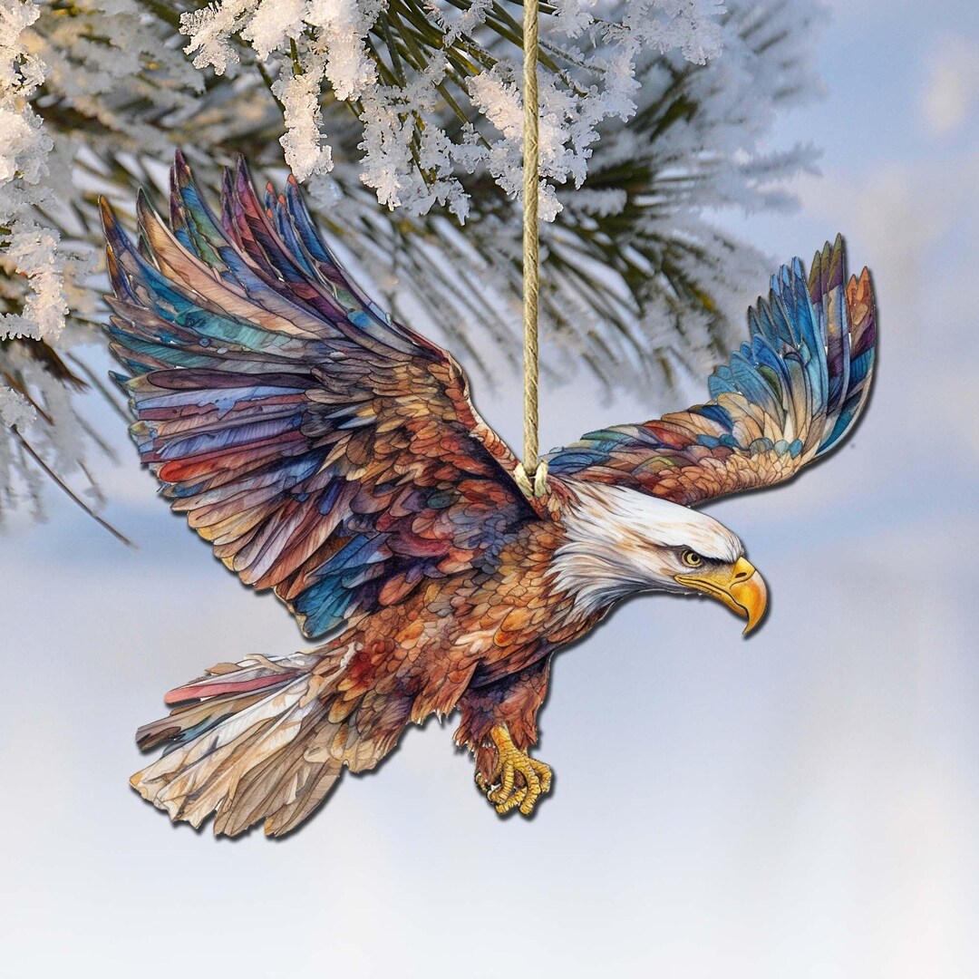 Flying Bald Eagle Ornaments - Christmas Nature Wooden Décor for the ...