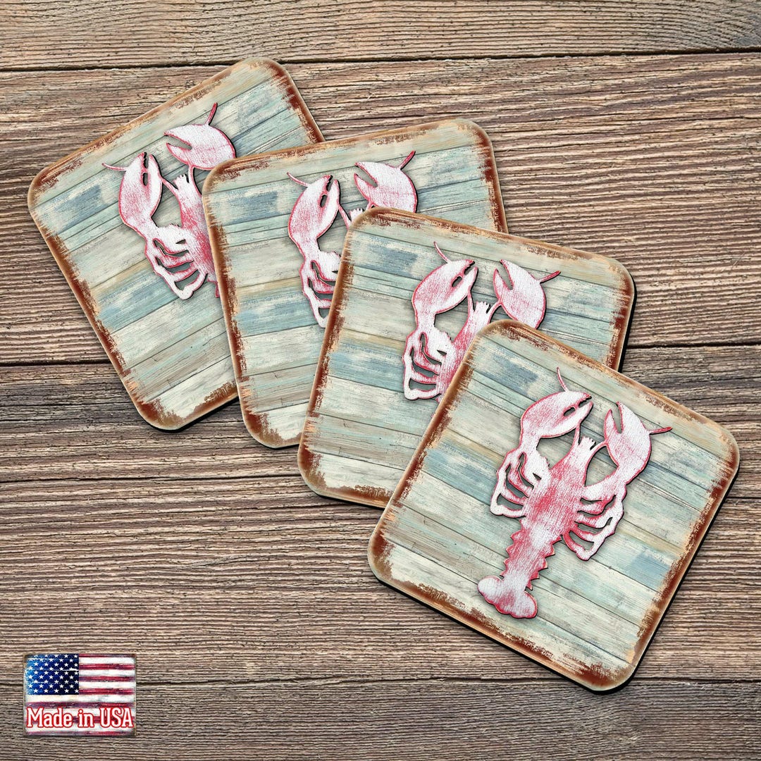 Lobster Coasters Set of 4 - Coastal Gifts Nautical Scenic Table Decor ...