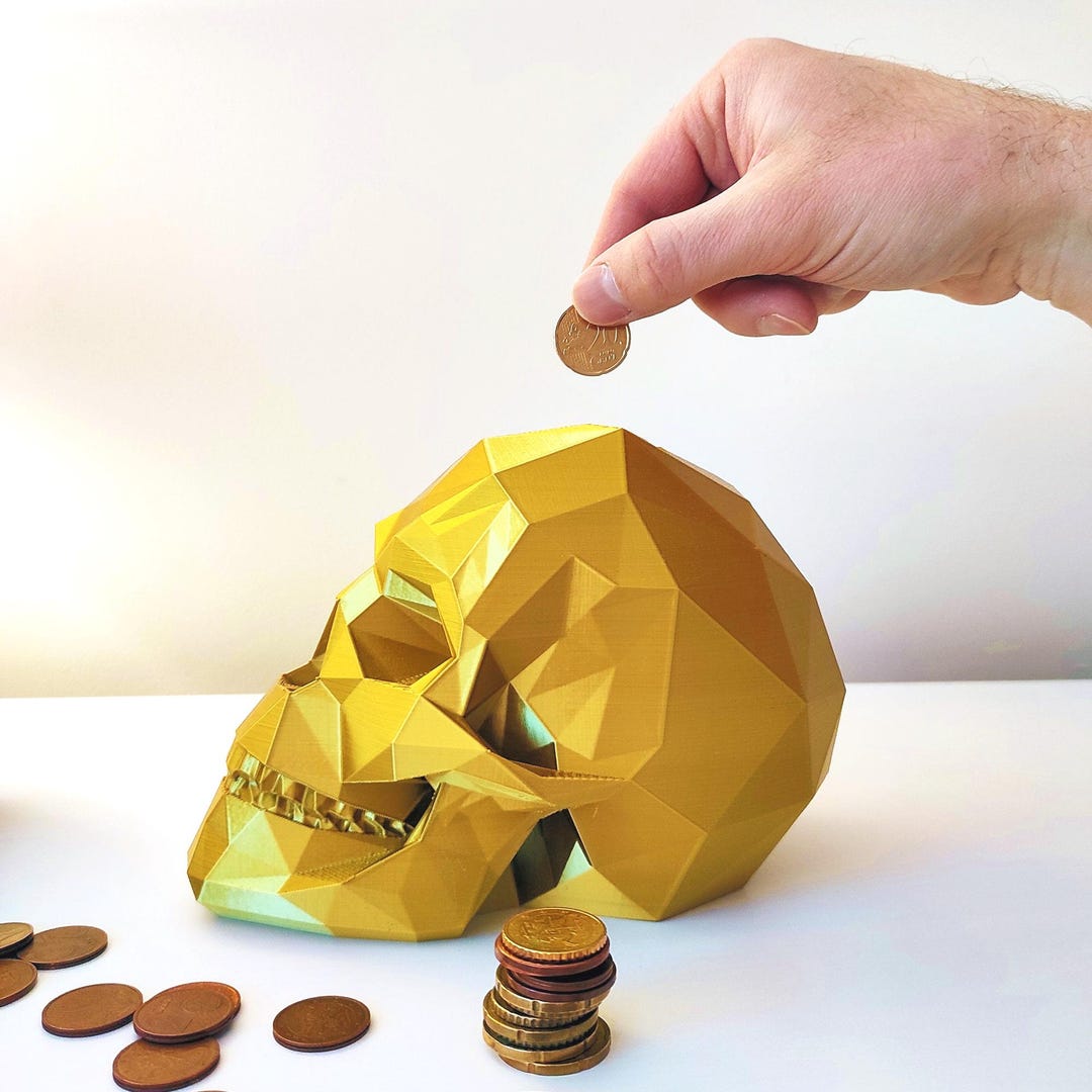 Custom Color Skull Money Box - Low Poly 3D Printed Gothic Room Decor - Etsy
