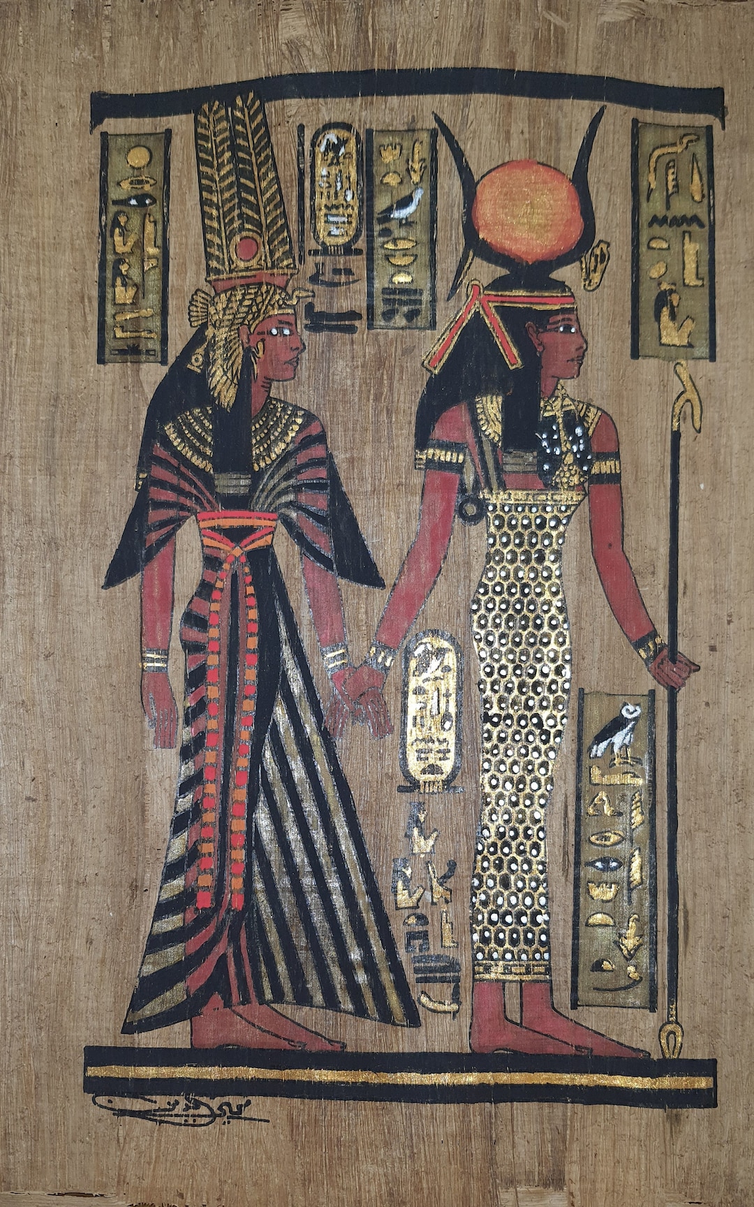 Queen Nefertari & Goddess ISIS , Handmade, Handpainted Vintage Brown ...