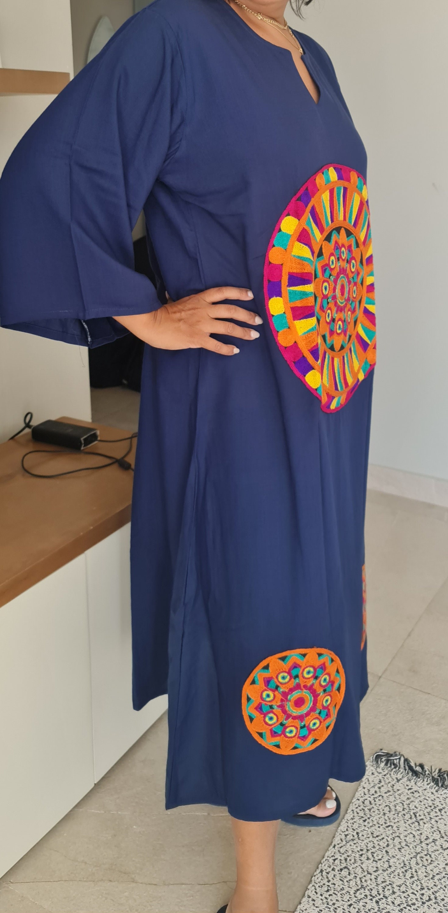 Navy Blue Dress/kaftan, Sub-saharan Patterns, 90% Egyptian Cotton ...