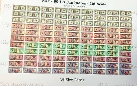 1:6 Printable 99 PDF American Banknotes - Etsy