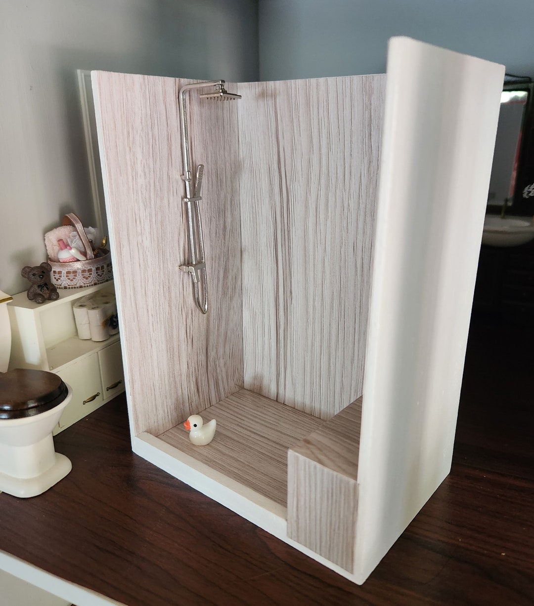 1:12 Open Wood Grain Shower With Seat - Etsy