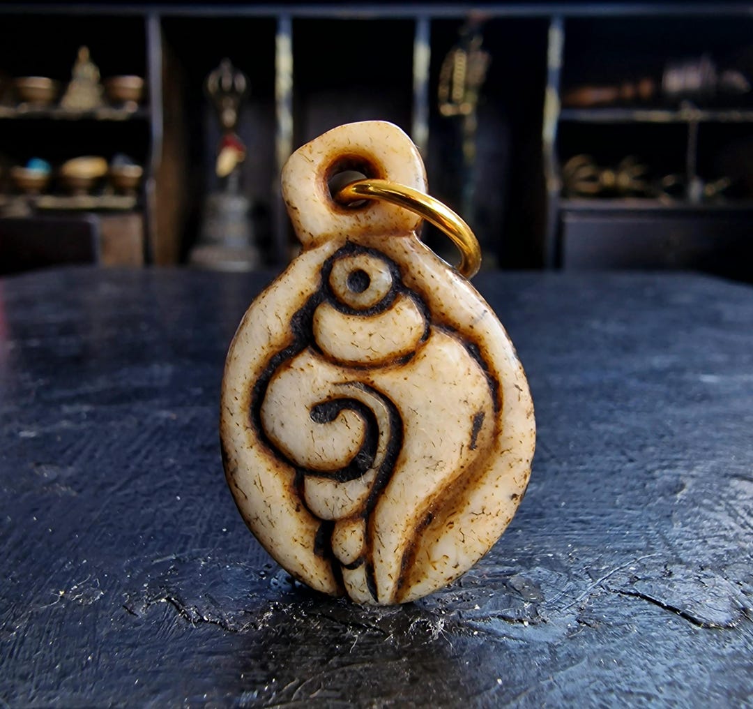 Tibetan Kapala Conch Shell, Skull Bone Amulet, Old Bodhi Mala 108 ...