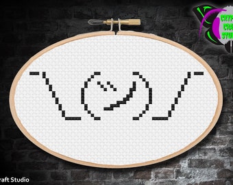 Shrug Cross Stitch Pattern, Yeah And Embroidery Chart, Shruggie Emoji ...