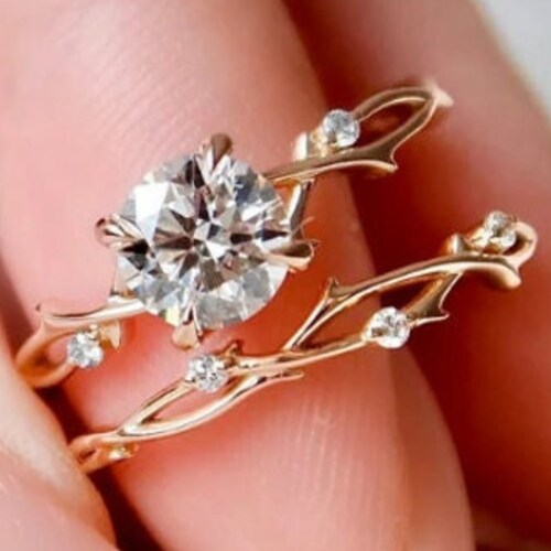 2 CT Oval Cut Moissanite Engagement Ring Set 14K Rose Gold - Etsy