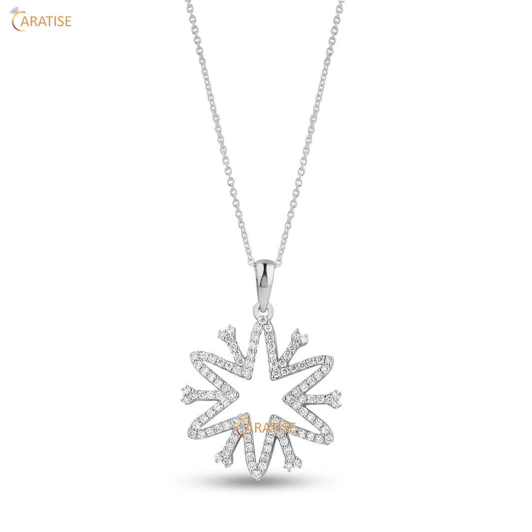 0.70TDW Round Cut Diamond Pendant With Chain 925 Silver Lab-grown ...