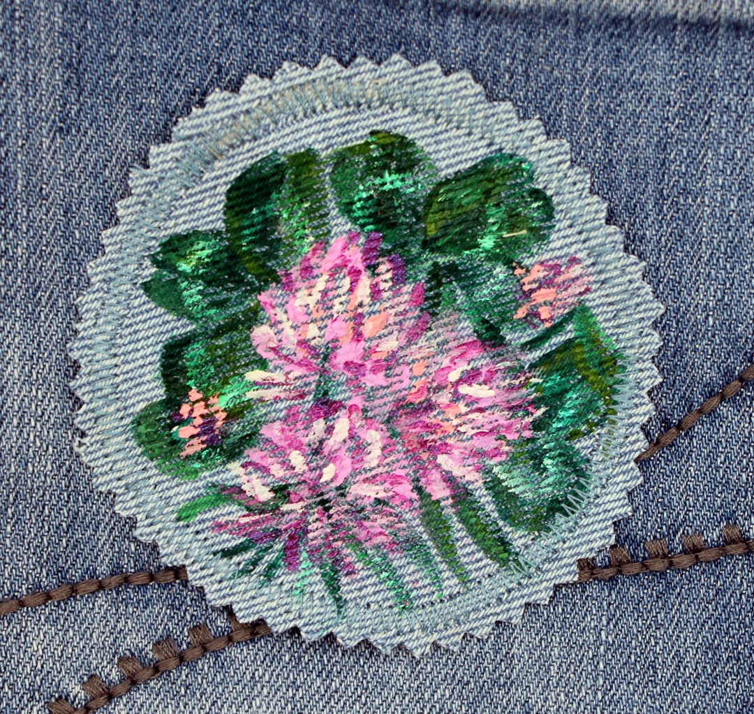 Clover Patch Hand Painted Denim Patches Floral Upcycled Jeans for Women ...
