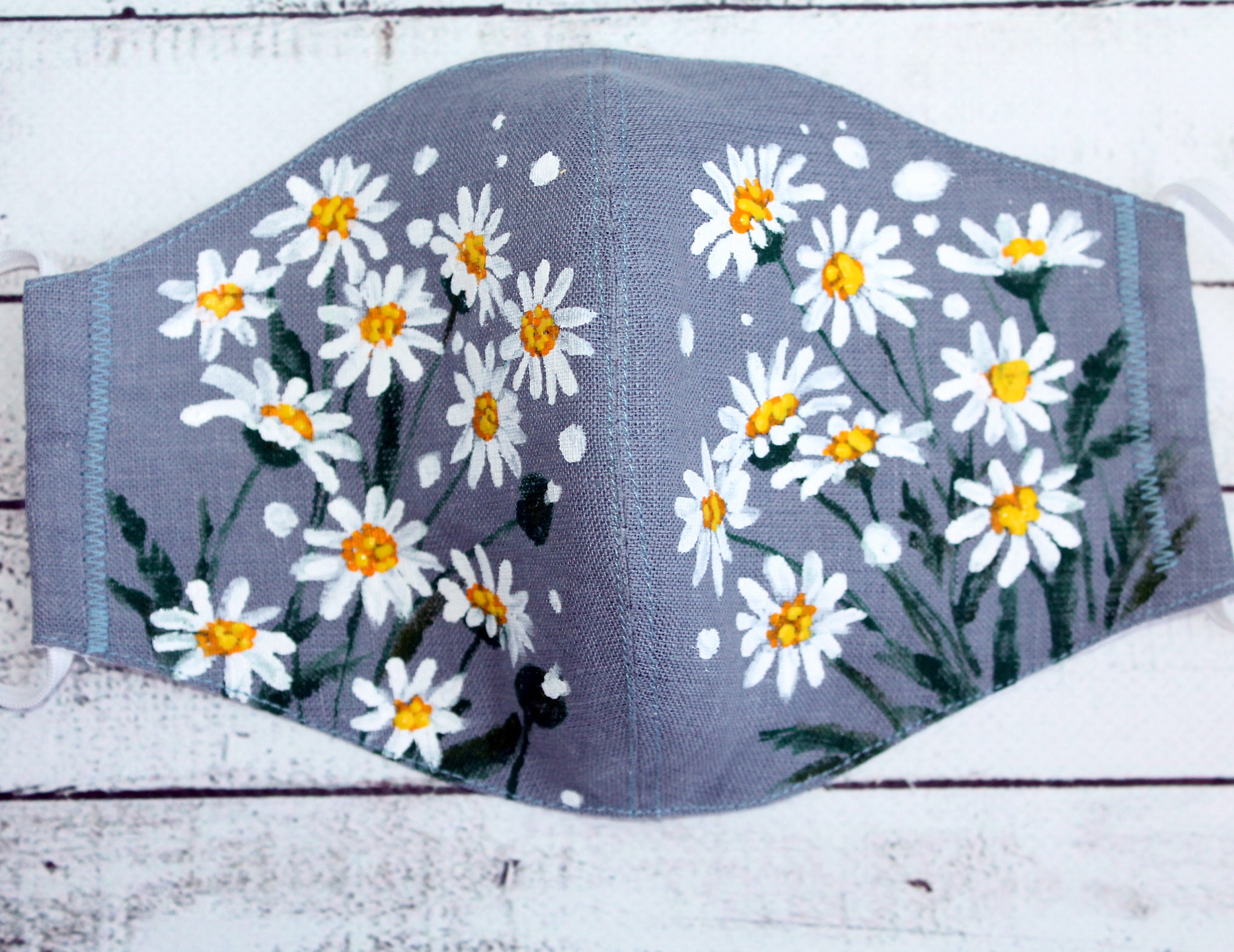 Linen Face Mask Daisy Face Mask Washable Hand Painted Face - Etsy