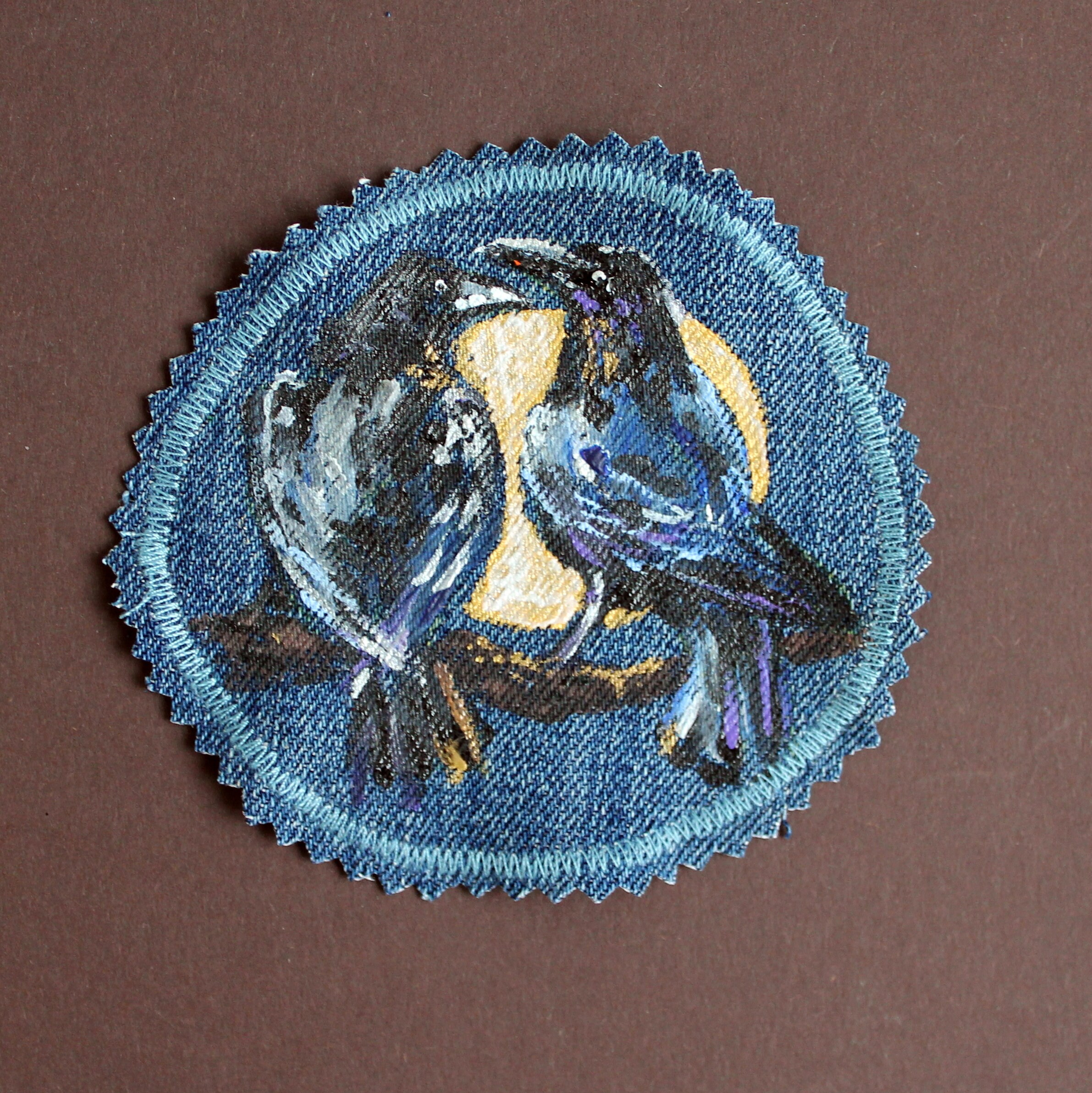 Hand Painted Raven Patch Denim Patches Birds Upcycled Jeans for Women ...