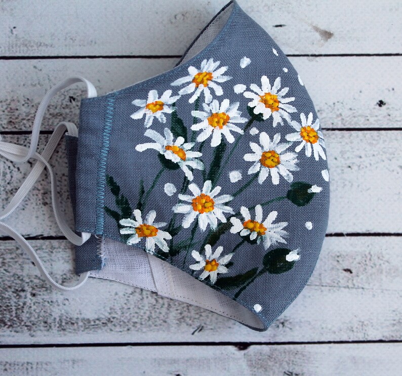 Linen Face Mask Daisy Face Mask Washable Hand Painted Face Mask CUSTOM ...