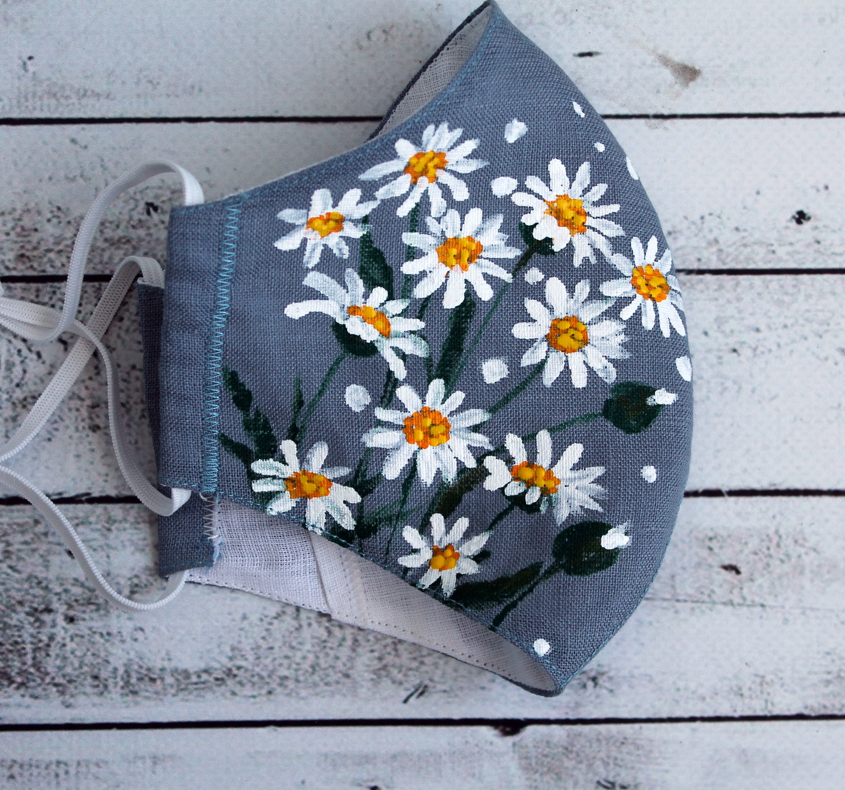 Linen Face Mask Daisy Face Mask Washable Hand Painted Face - Etsy
