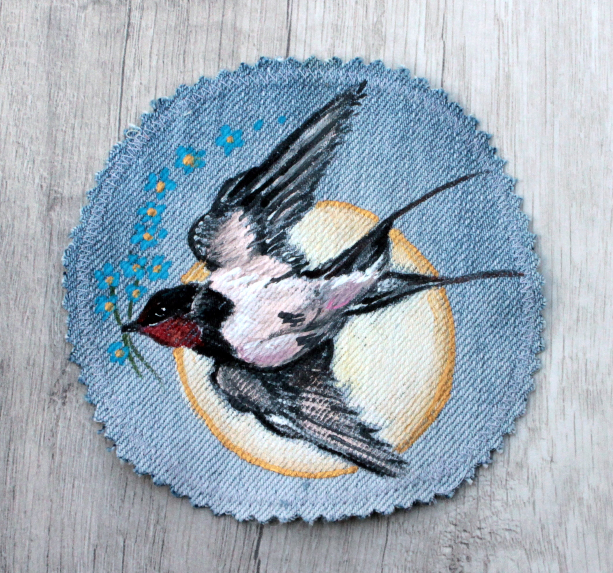 Hand Painted Swallow Patch Denim Patches Birds Upcycled Jeans for Women CUSTOM - Etsy