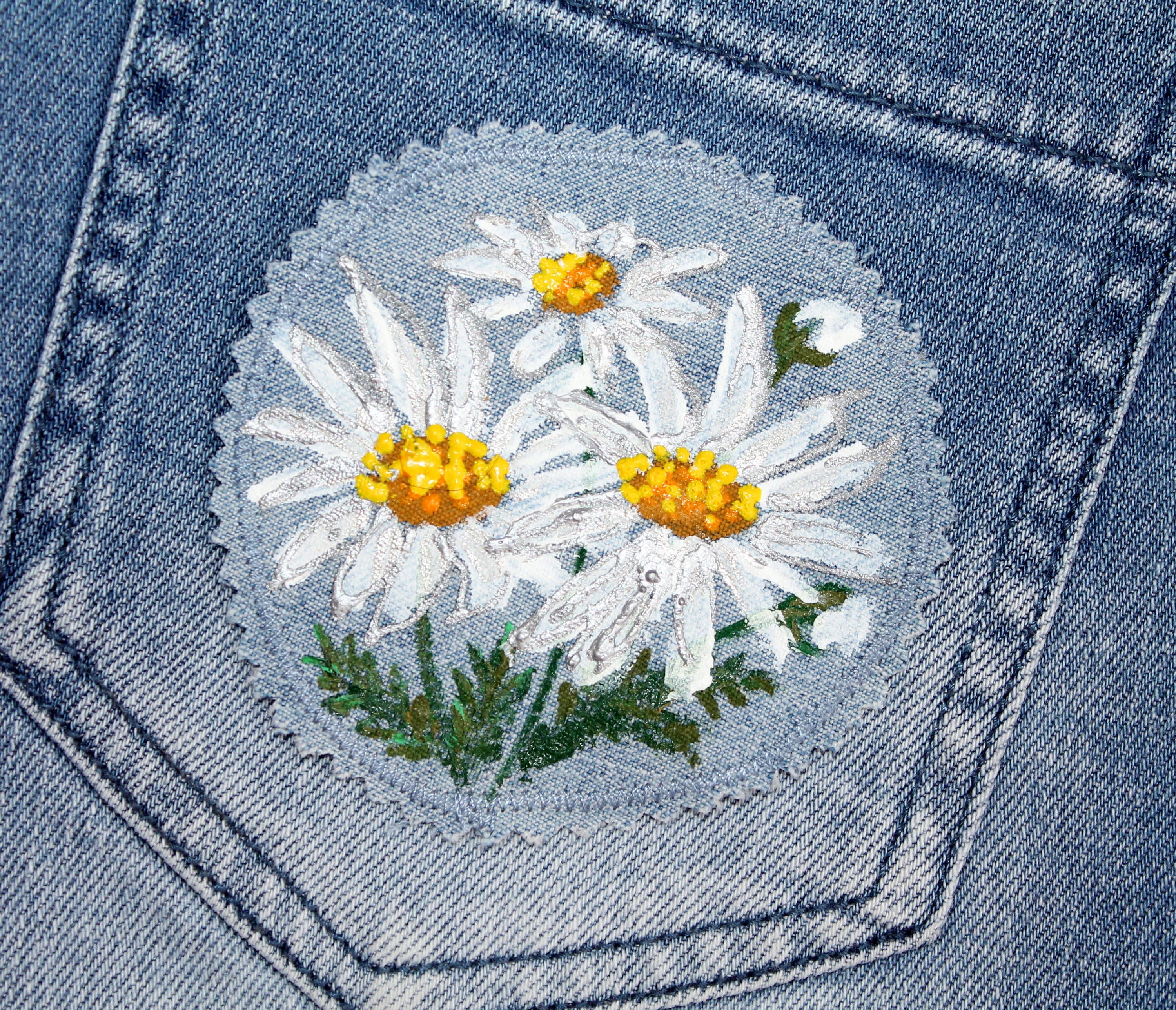 Daisy Patch Hand Painted Denim Patches Floral Upcycled Jeans for Women ...