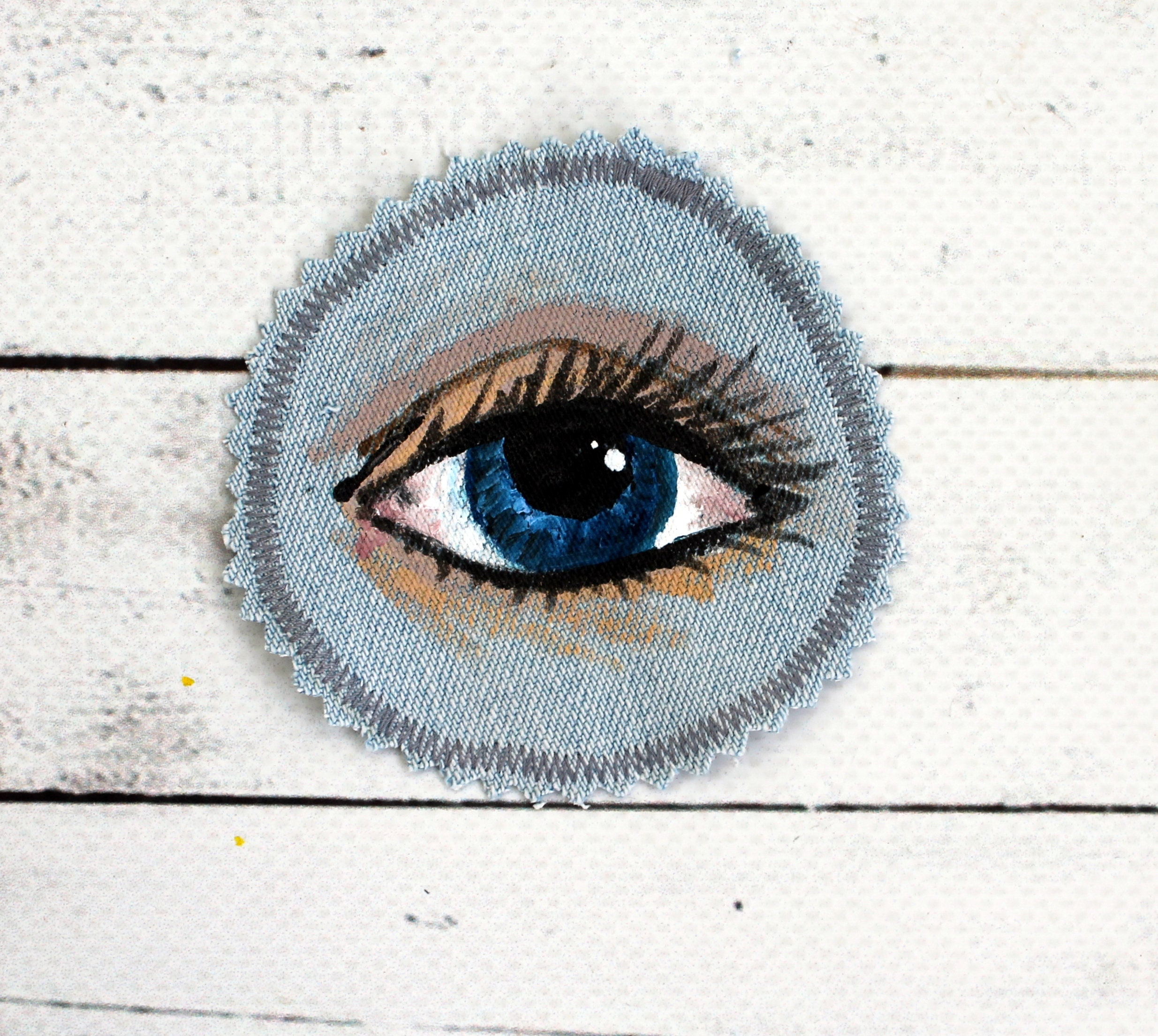 Hand Painted Eye Patch Denim Patches Anatomy Art Upcycled Jeans for ...