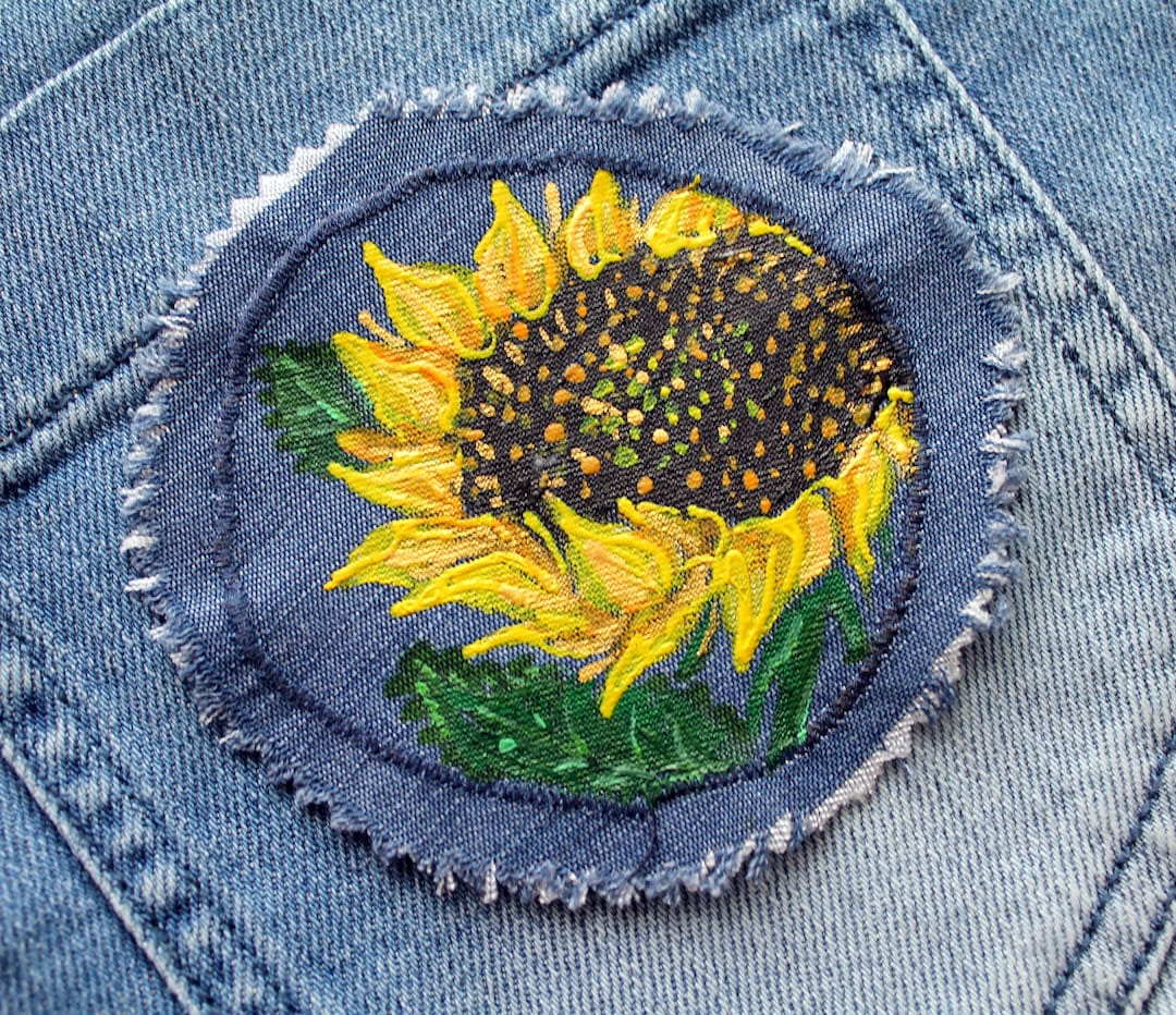 Sunflower Patch Hand Painted Denim Patches Floral Upcycled Jeans for ...