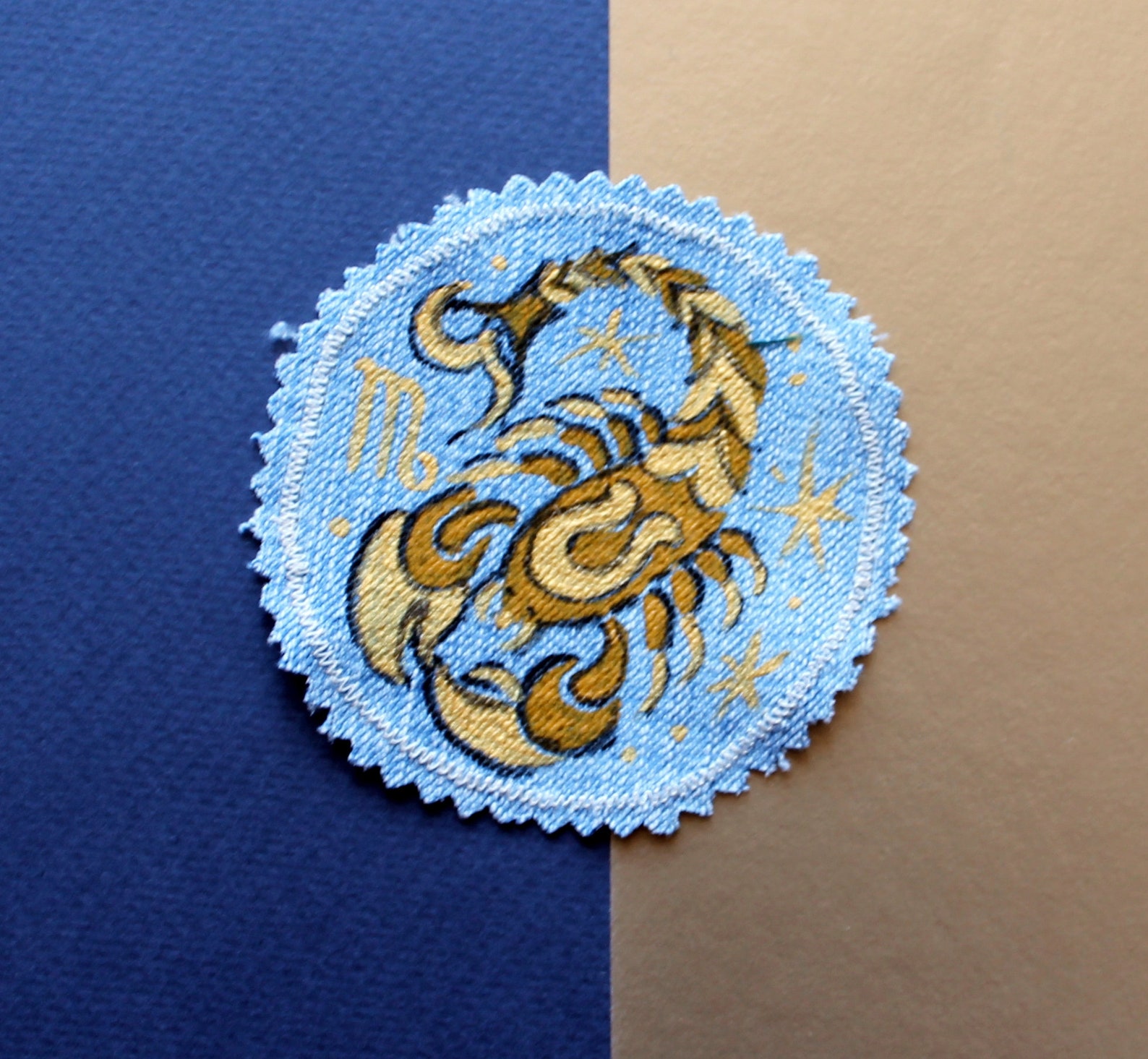 Zodiac Patch Scorpio Hand Painted Denim Scorpion Patches Upcycled Jeans ...