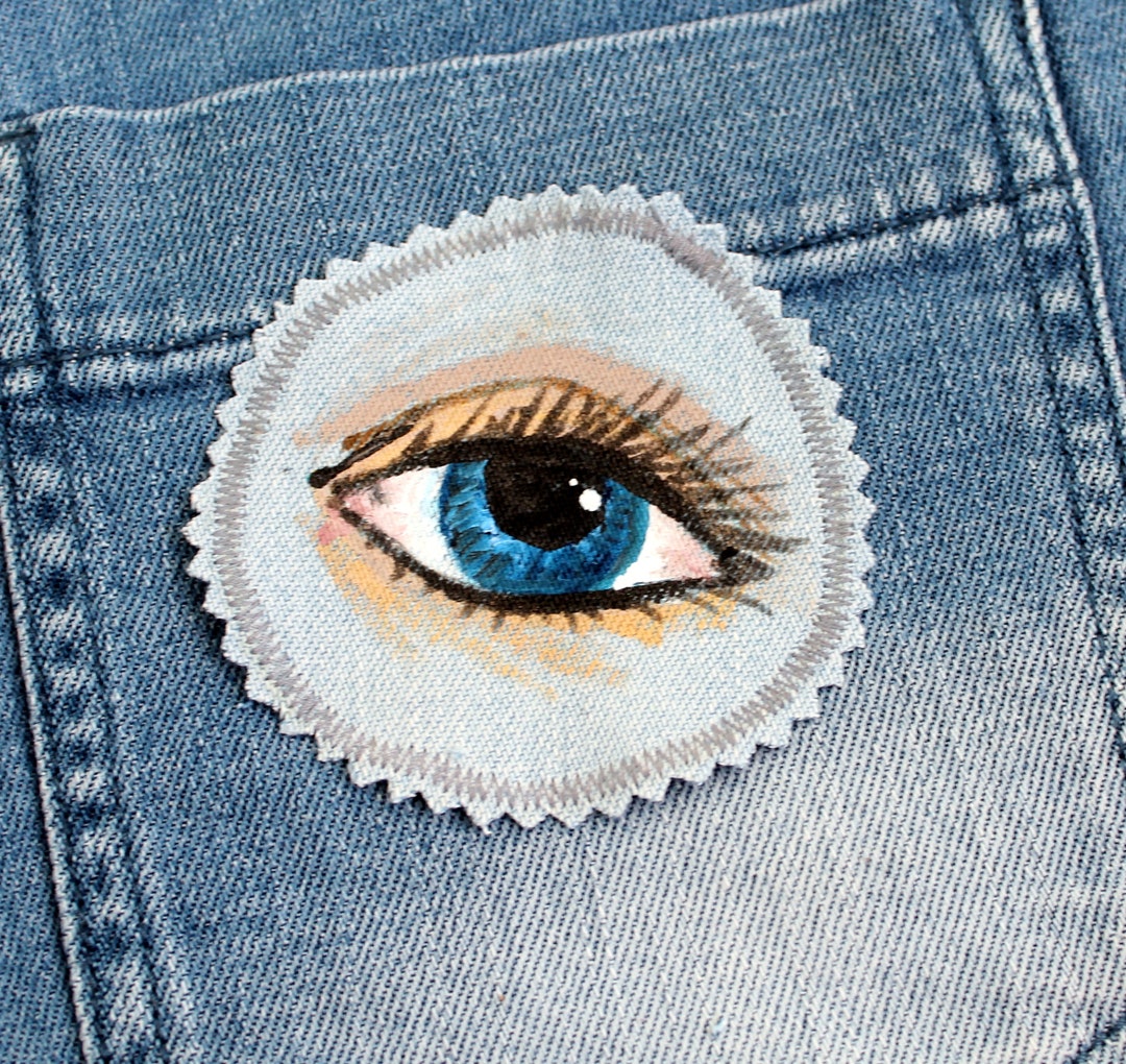 Hand Painted Eye Patch Denim Patches Anatomy Art Upcycled Jeans for ...