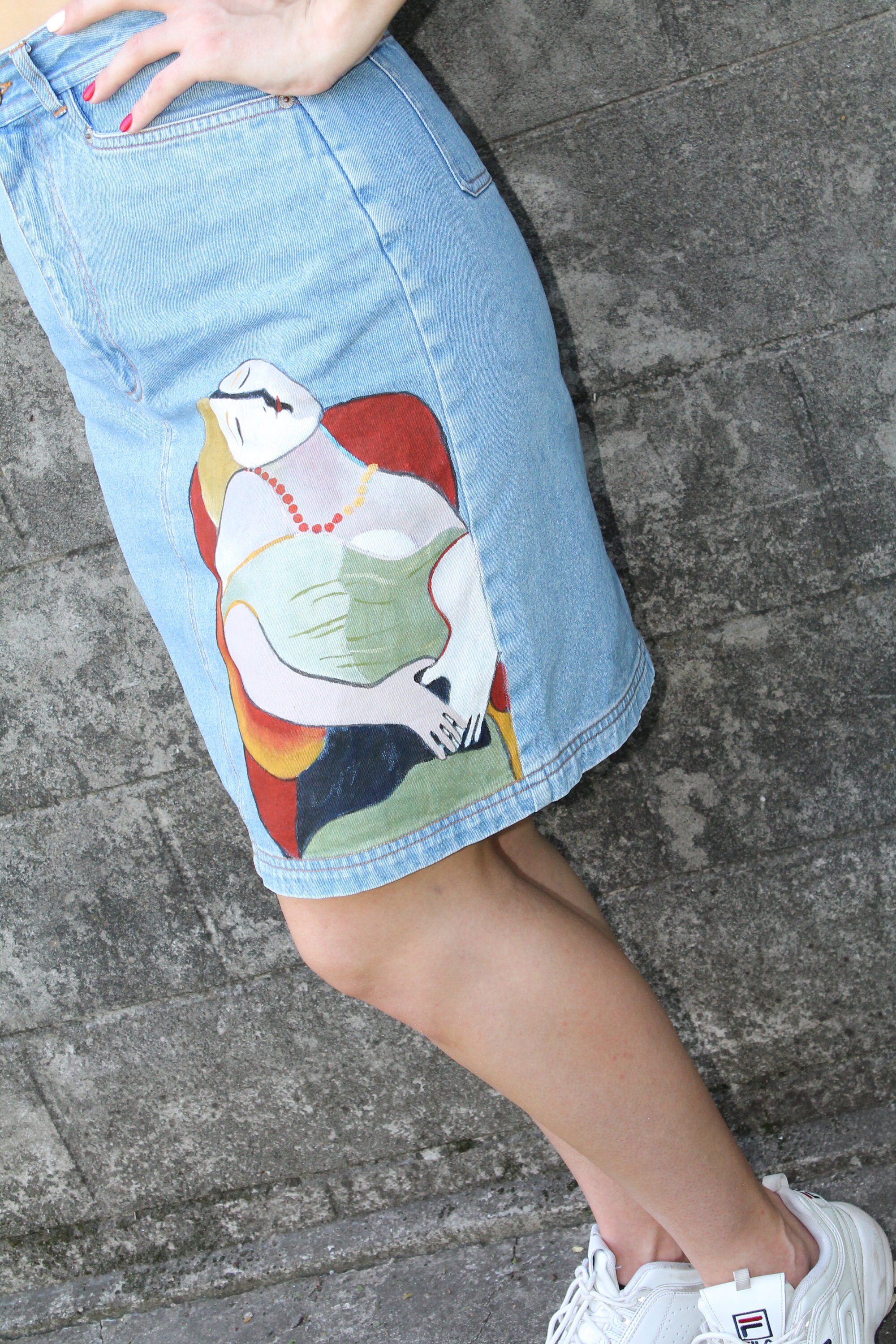 Painted Denim Skirt Pablo Picasso Portrait Sleep Maria Upcycled ...