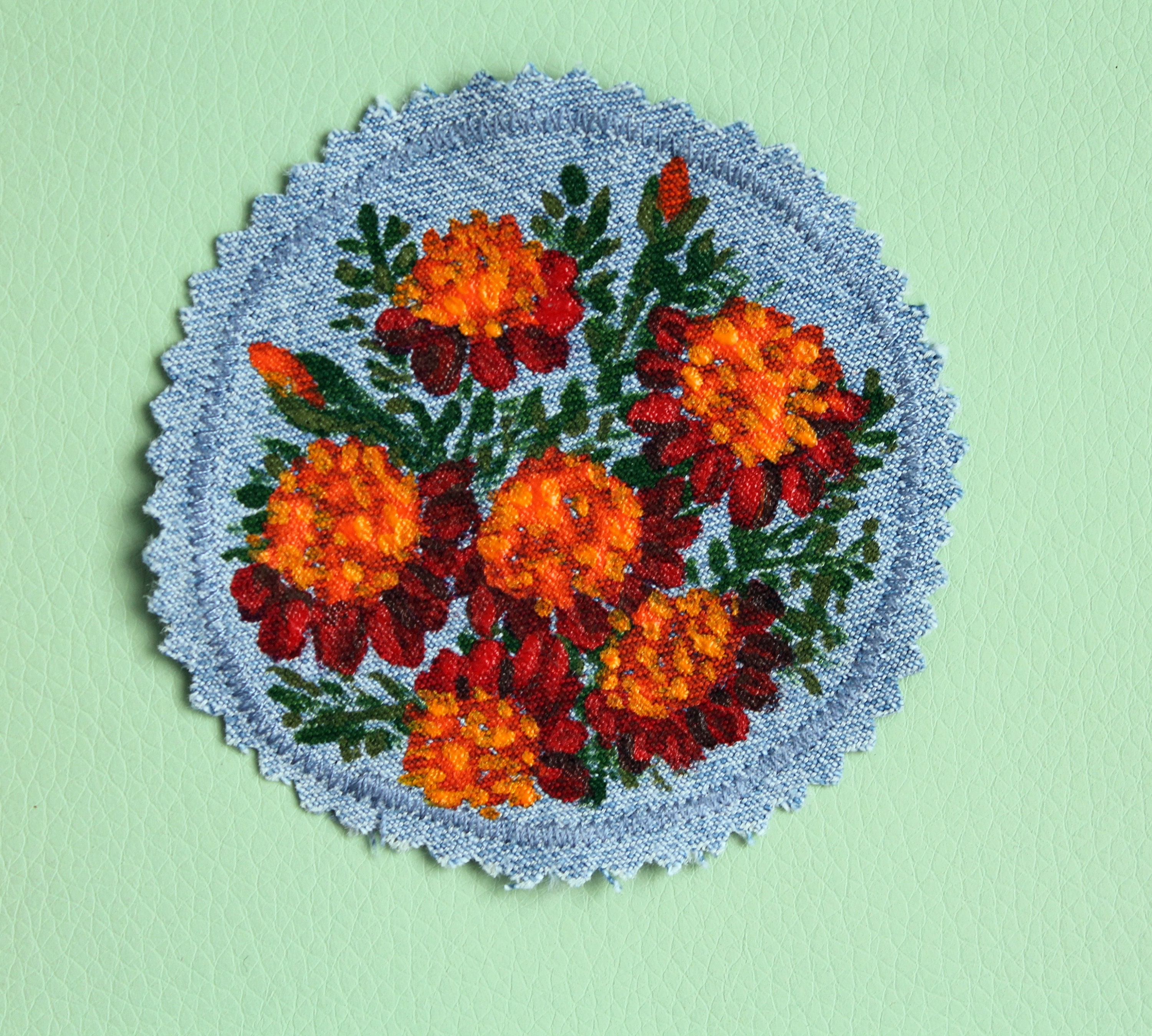 Hand Painted Marigold Patch Denim Patches Floral Upcycled Jeans for ...