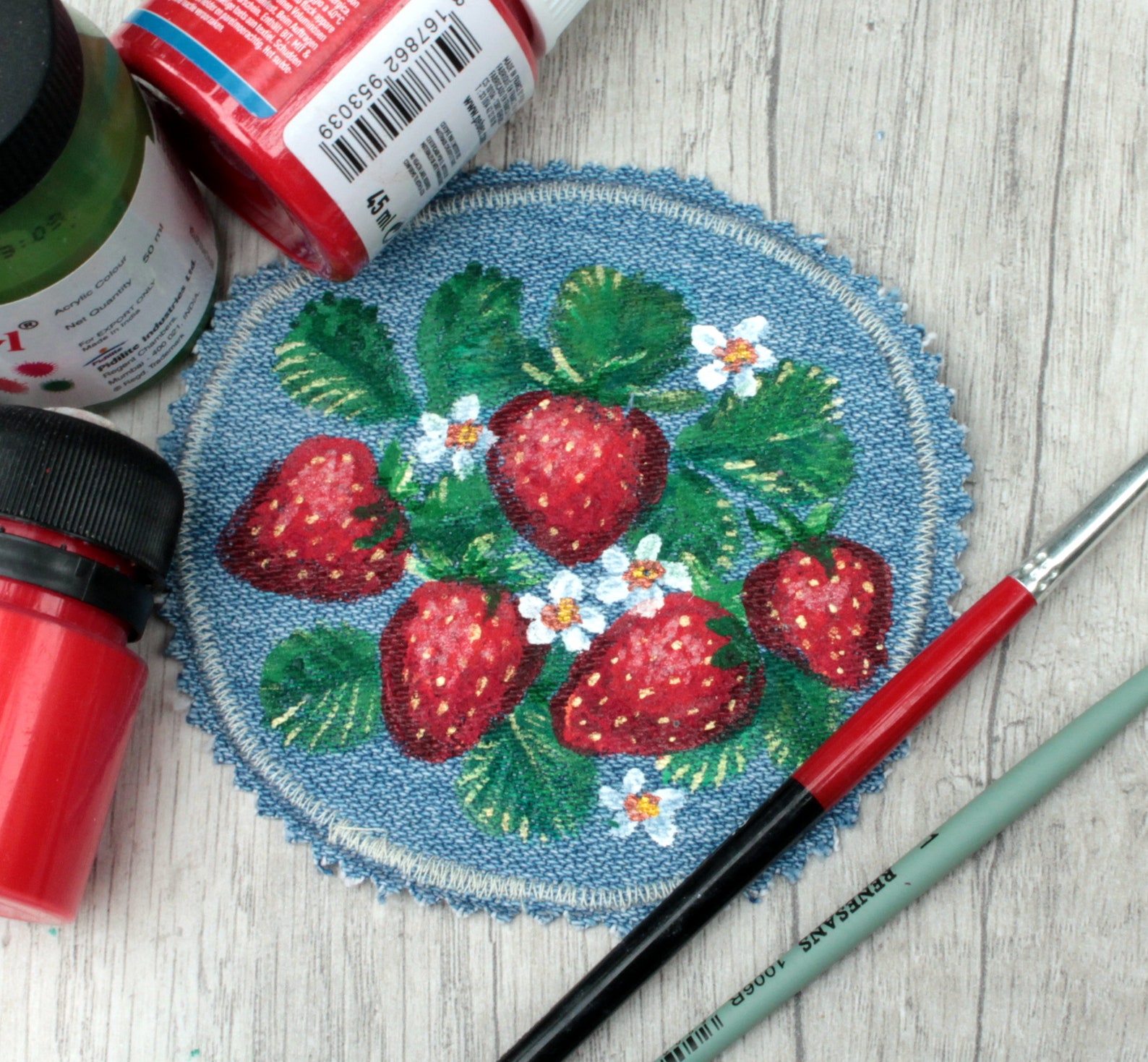 Strawberry Patch Hand Painted Denim Patches Berries Upcycled Jeans for ...