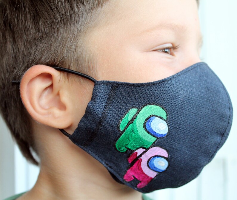 Hand painted among us mask black blue Linen face mask with | Etsy