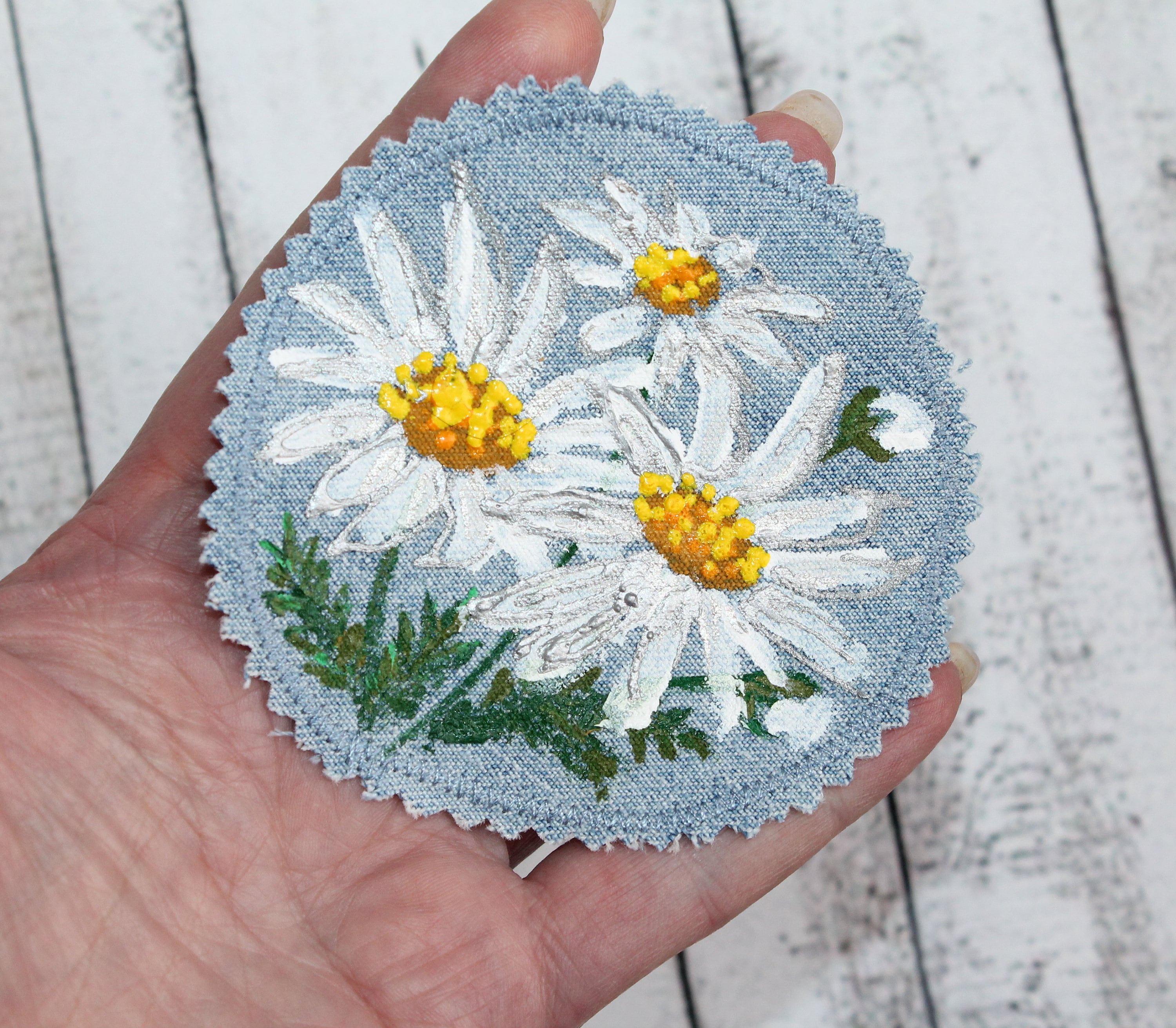 Daisy Patch Hand Painted Denim Patches Floral Upcycled Jeans for Women ...