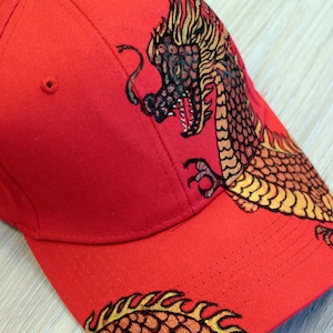Hand Painted Red Dragon Hat Women Painting Fantasy Baseball Hat Unique ...