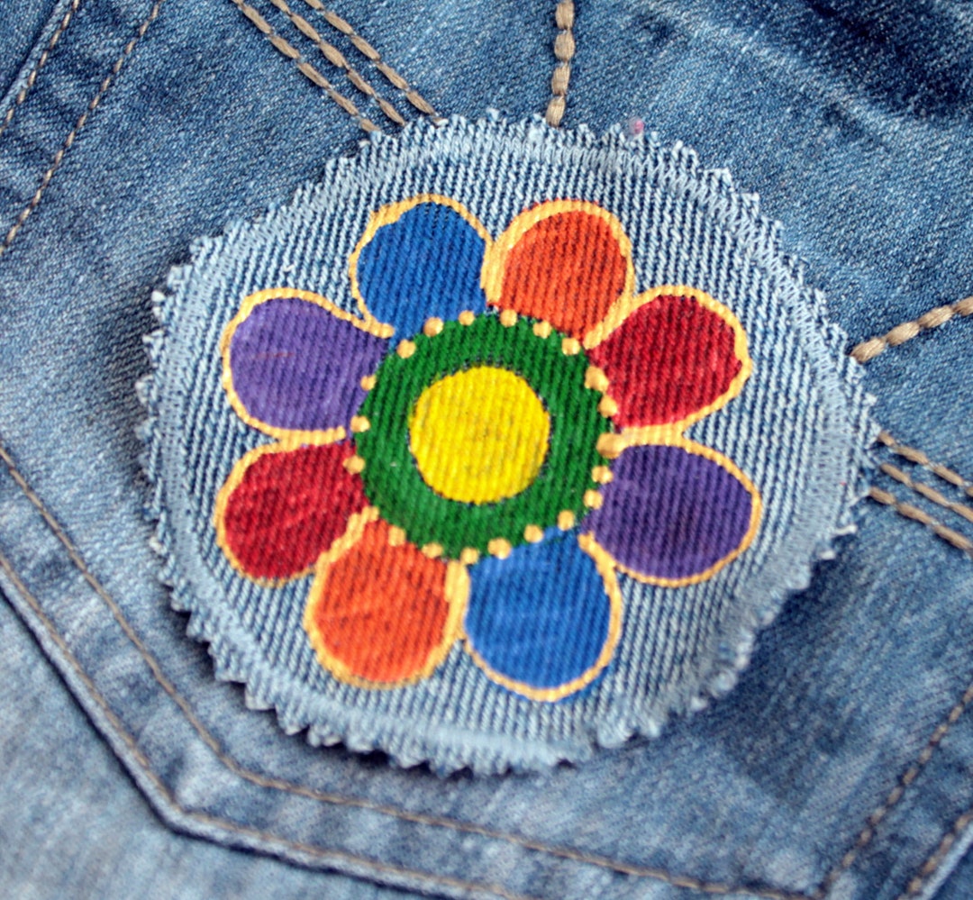 Personalized Hand Painted Pride Patch Denim Patches Lgbt Rainbow Flower ...