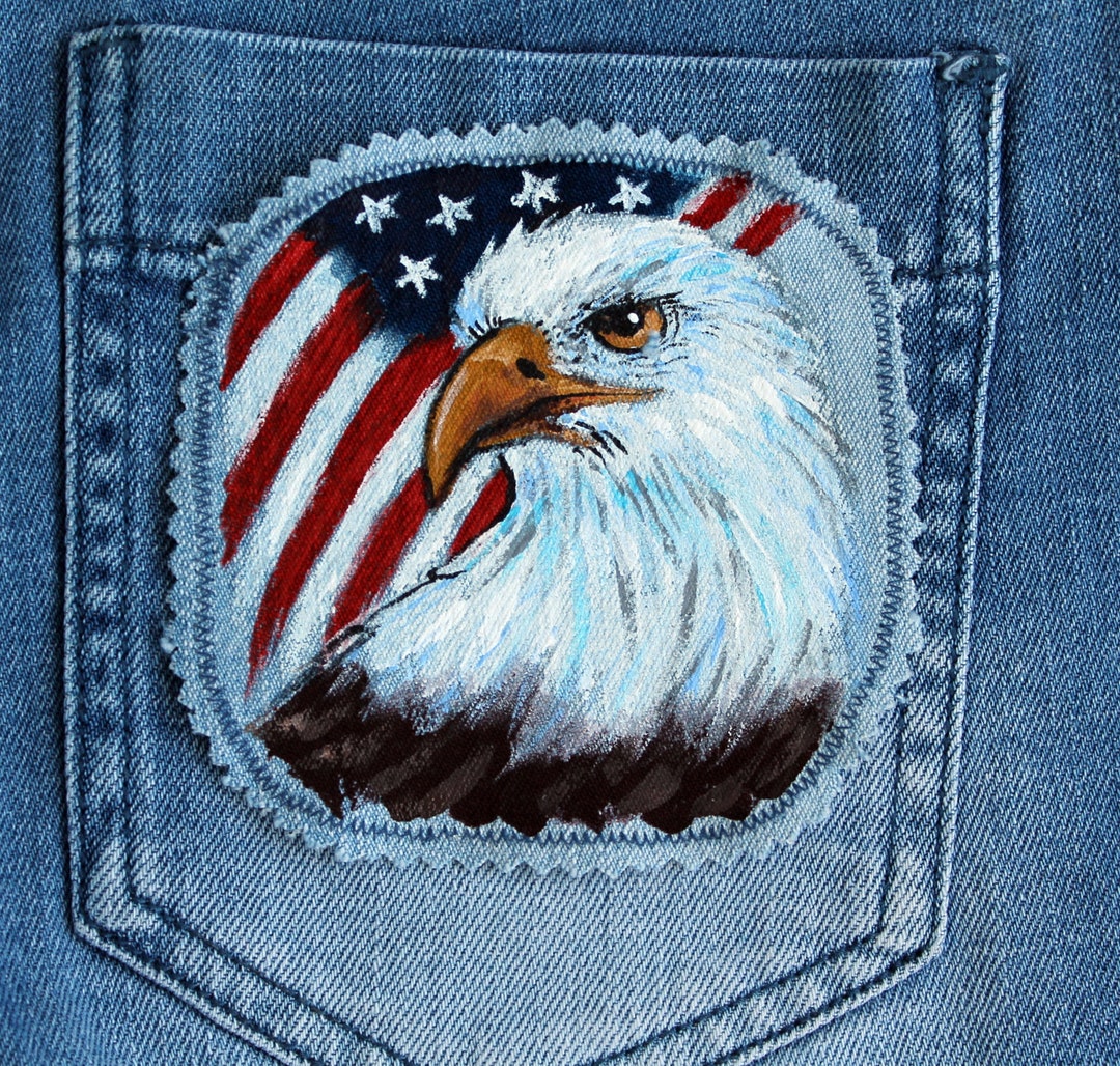 Bald Eagle Patch Hand Painted Denim Patches Birds Upcycled - Etsy