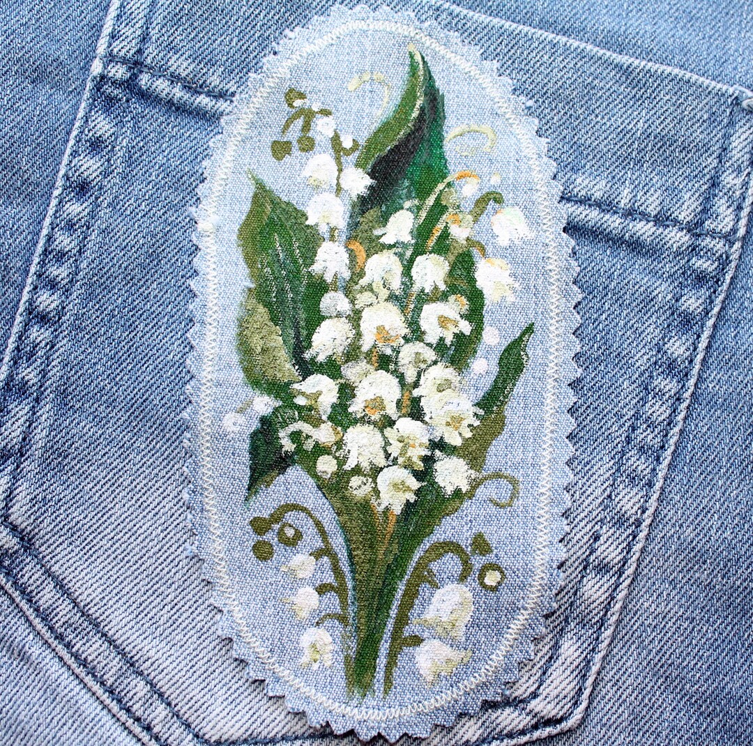 Lily of the Valley Patch Hand Painted Denim Patches Floral Upcycled ...