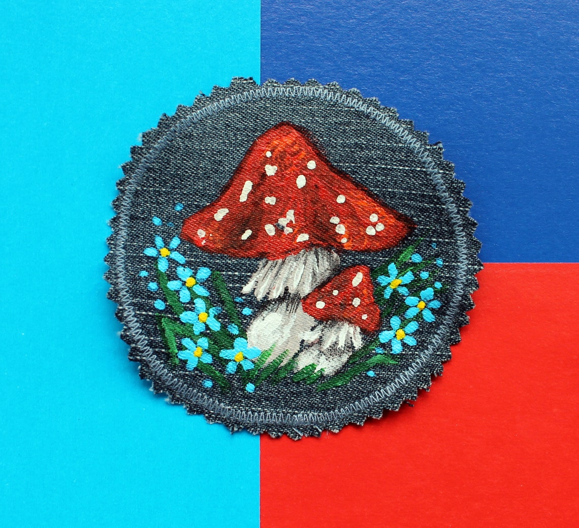 Mushroom Patch Hand Painted Denim Patches Amanita Cottagecore - Etsy