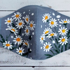 Linen Face Mask Daisy Face Mask Washable Hand Painted Face Mask CUSTOM ...