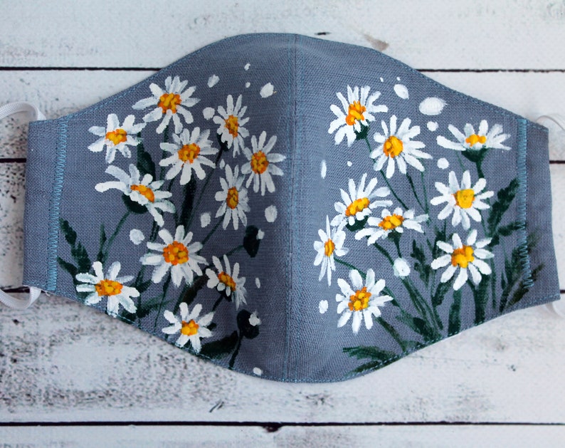 Linen Face Mask Daisy Face Mask Washable Hand Painted Face Mask CUSTOM ...