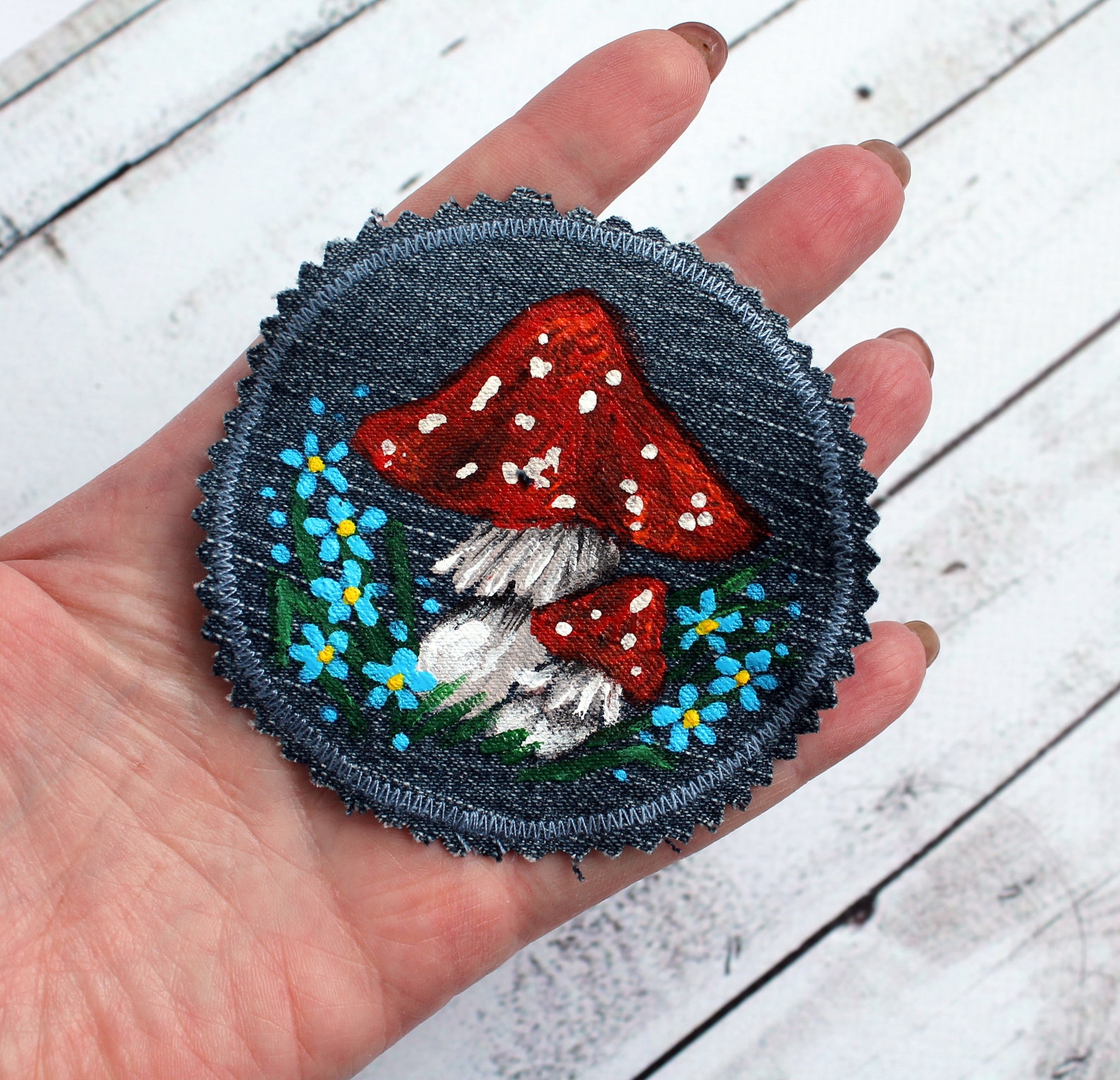 Mushroom Patch Hand Painted Denim Patches Amanita Cottagecore Patch ...