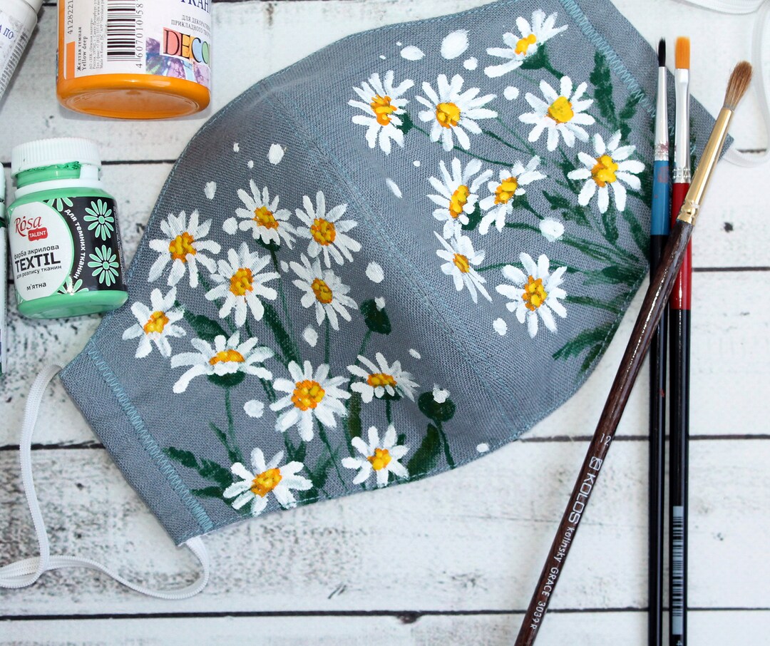 Linen Face Mask Daisy Face Mask Washable Hand Painted Face Mask CUSTOM ...