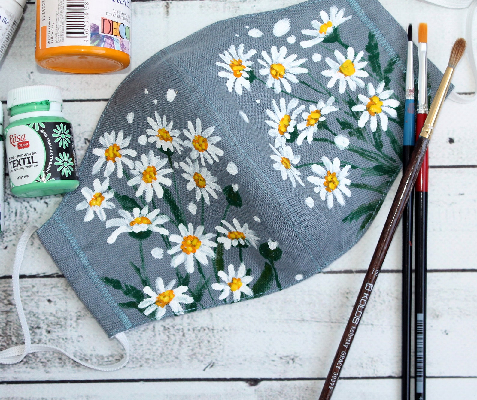Linen Face Mask Daisy Face Mask Washable Hand Painted Face Mask CUSTOM ...