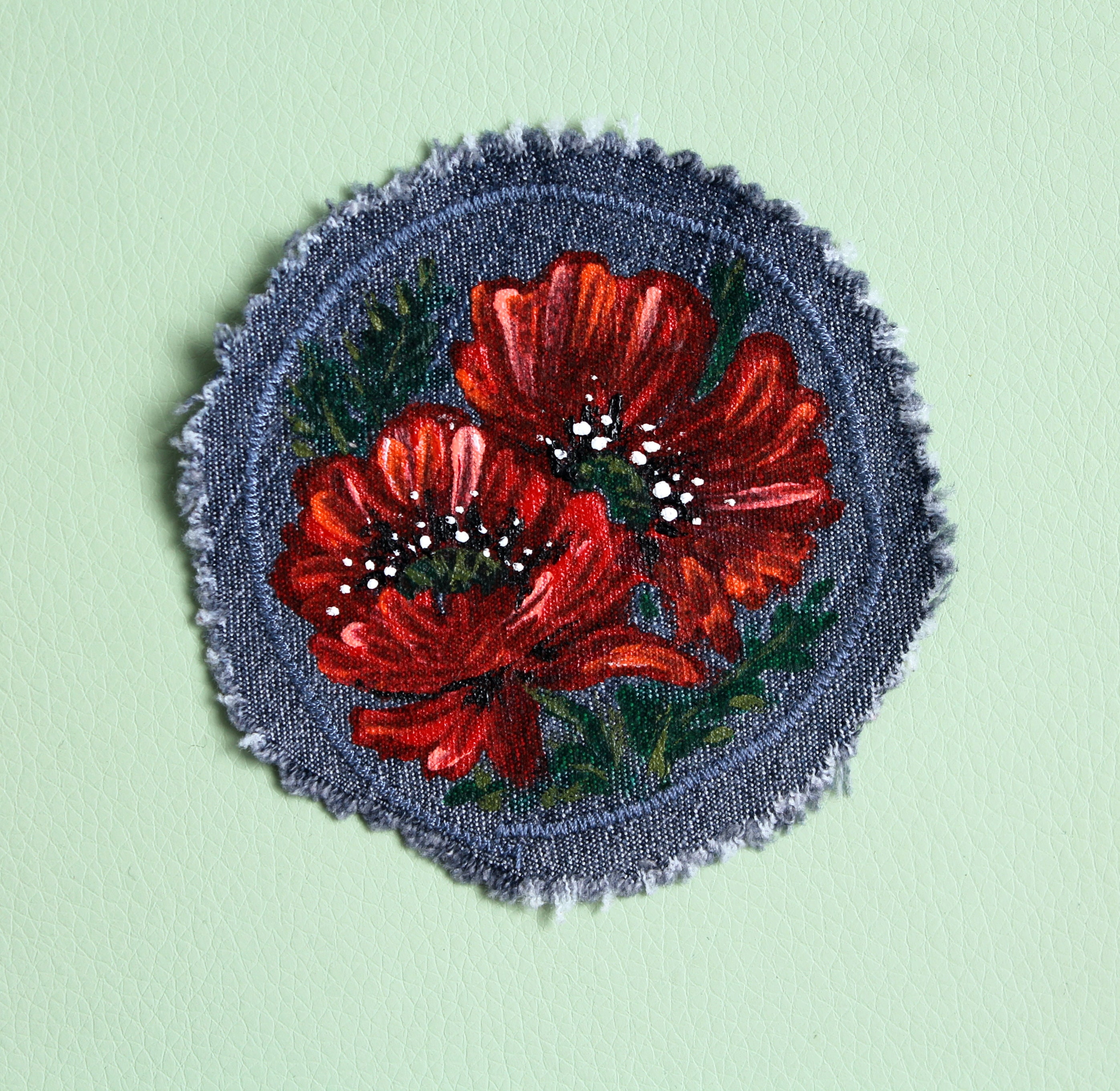 Red Poppy Patch Hand Painted Denim Patches Floral Upcycled Jeans for ...