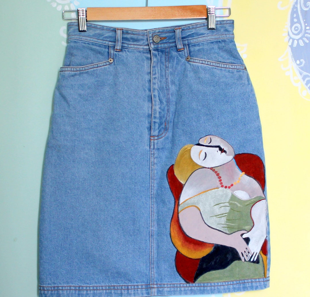 Painted Denim Skirt Pablo Picasso Portrait Sleep Maria Upcycled ...
