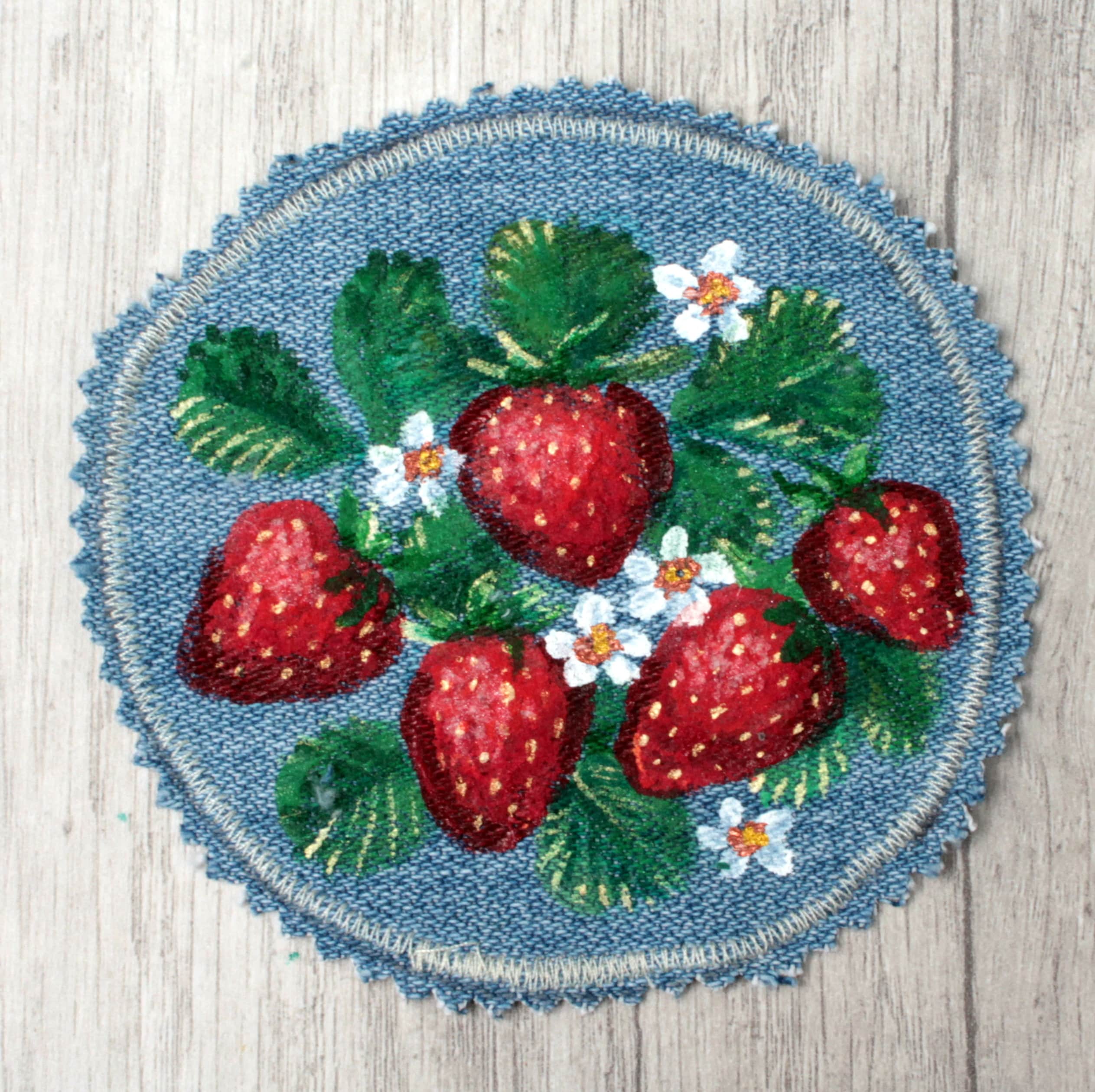 Strawberry Patch Hand Painted Denim Patches Berries Upcycled Jeans for ...