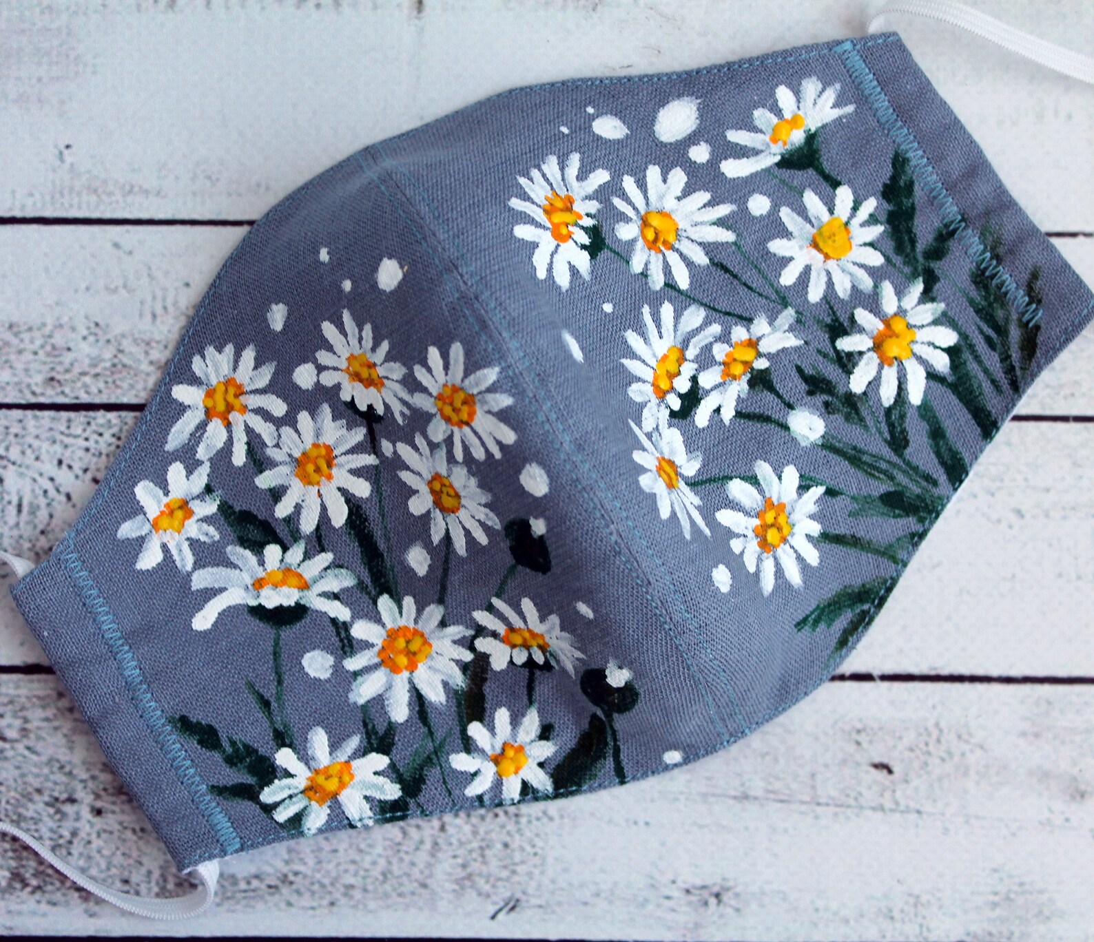 Linen Face Mask Daisy Face Mask Washable Hand Painted Face Mask CUSTOM ...