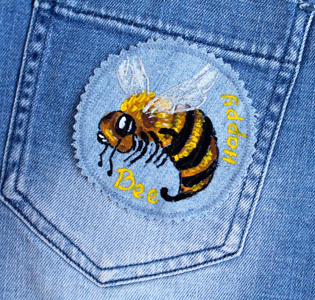 Hand Painted Bee Patch Denim Patches Sew on Bumblebee Artwork CUSTOM - Etsy