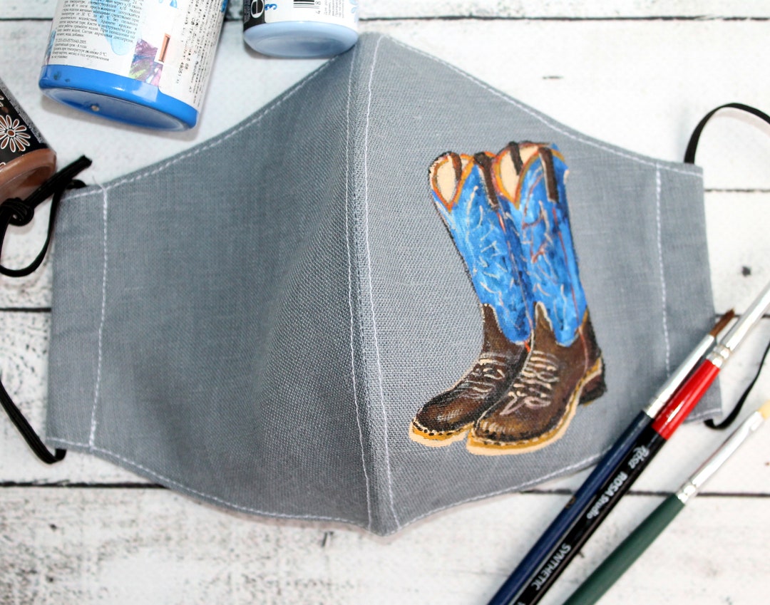 Cowboy Mask Men Hand Painted Cowboy Boots Face Mask Washable Linen Face ...