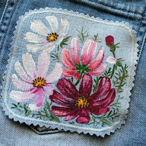 Hand Painted Patch Sew on Cosmos Denim Patches Floral Upcycled Jeans for Women CUSTOM - Etsy
