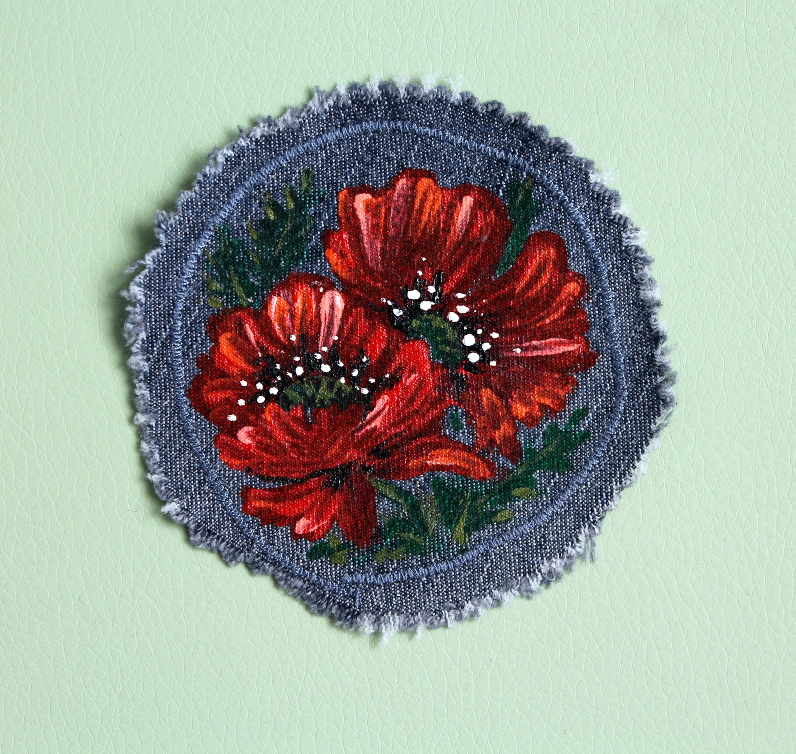 Red Poppy Patch Hand Painted Denim Patches Floral Upcycled Jeans for ...