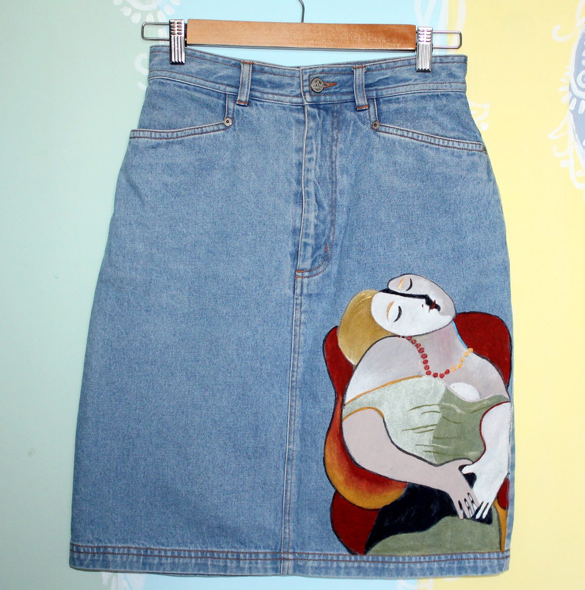 Painted Denim Skirt Pablo Picasso Portrait Sleep Maria Upcycled ...